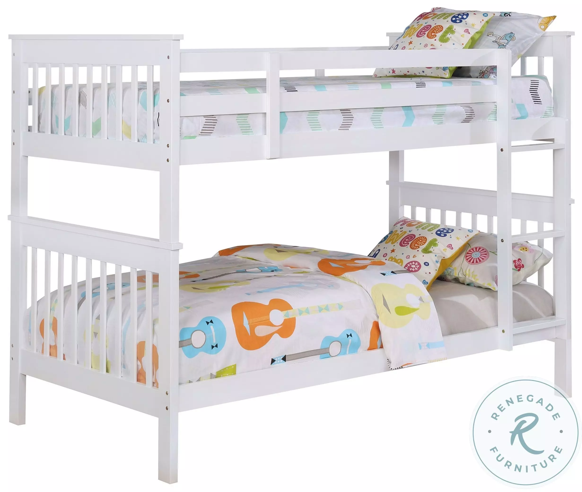 Chapman White Twin Over Twin Bunk Bed with Matresses From Coaster ...