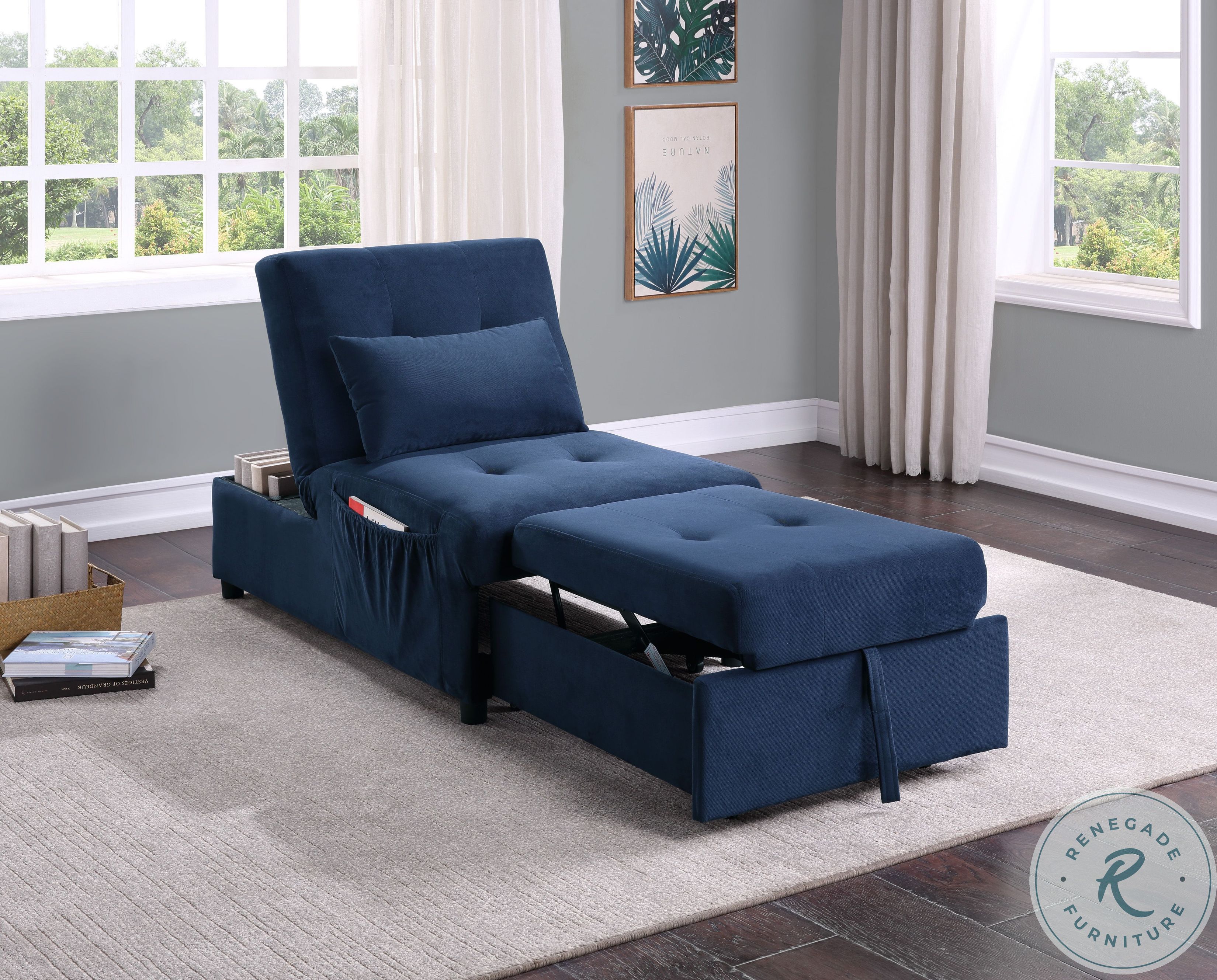 Garrell Dark Blue Lift Top Storage Bench With Pull Out Bed From ...