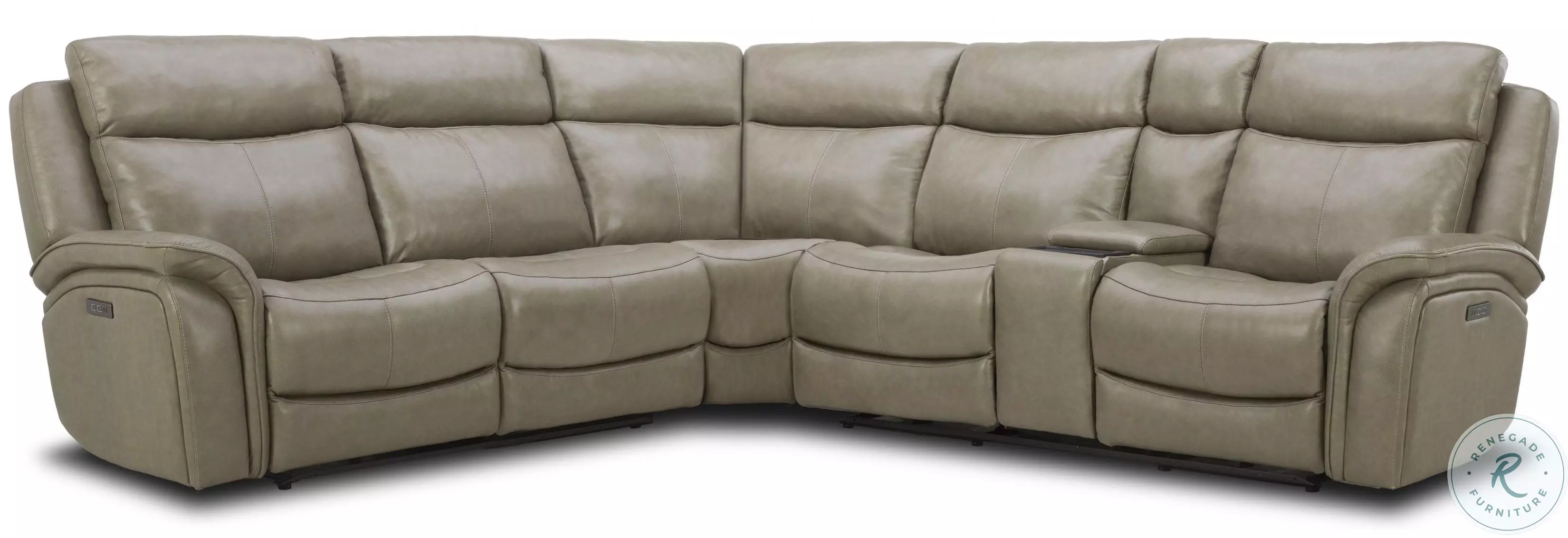 Grant Liverpool Cobblestone Leather Power Headrest Reclining Sectional ...
