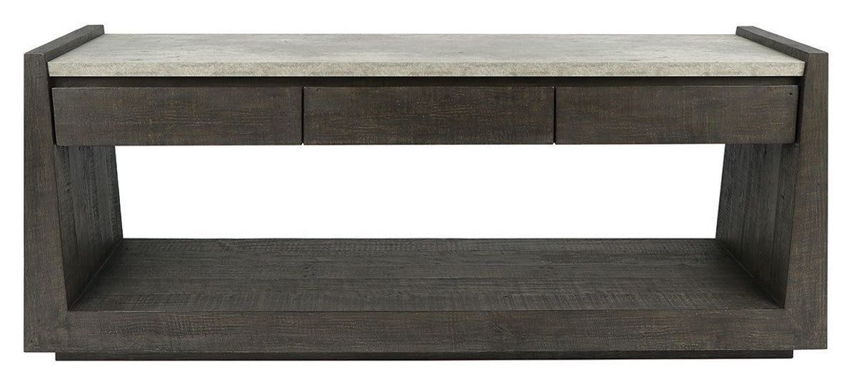 Tori Antique Gray Rectangular Concrete Top Console Table with 3 Drawers ...