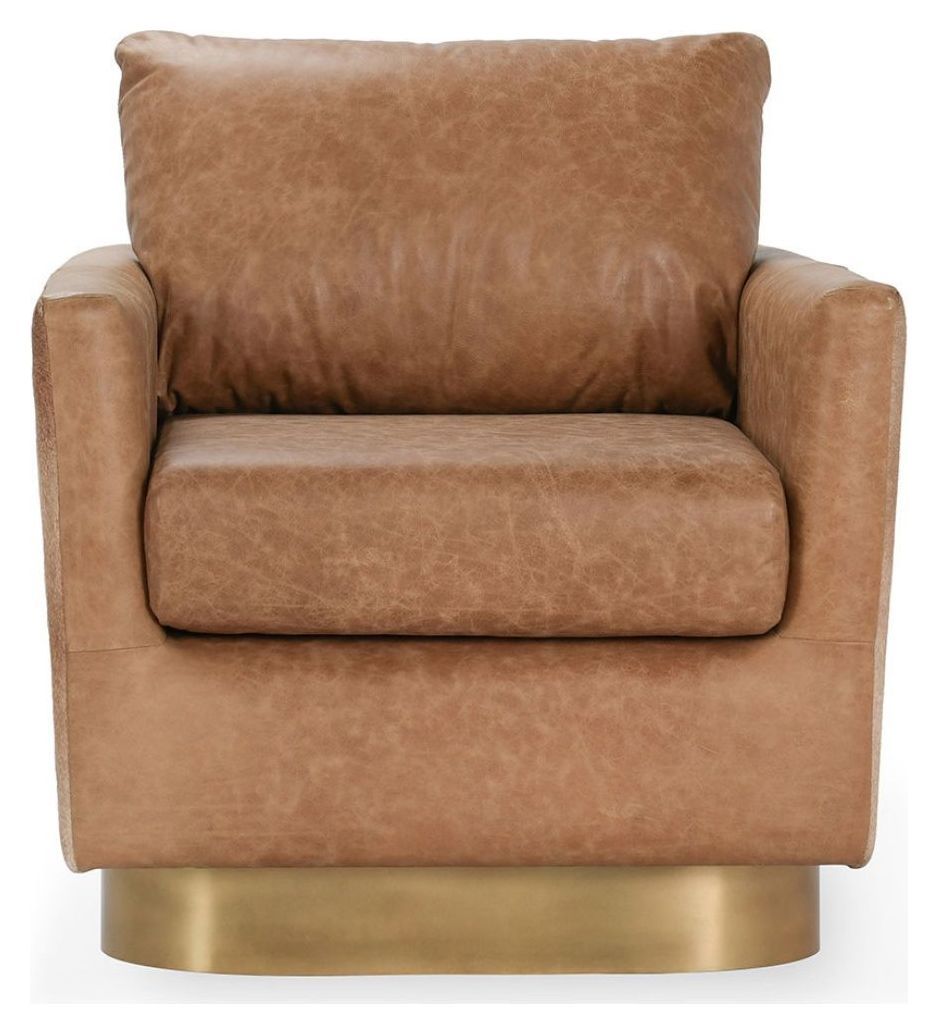 Lathe Sedona Brown Leather Upholstered Swivel Accent Chair From Classic ...