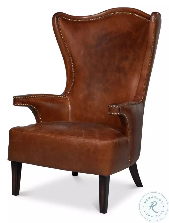 Drake Brown Distilled Leather Chair From Sarreid | Coleman Furniture