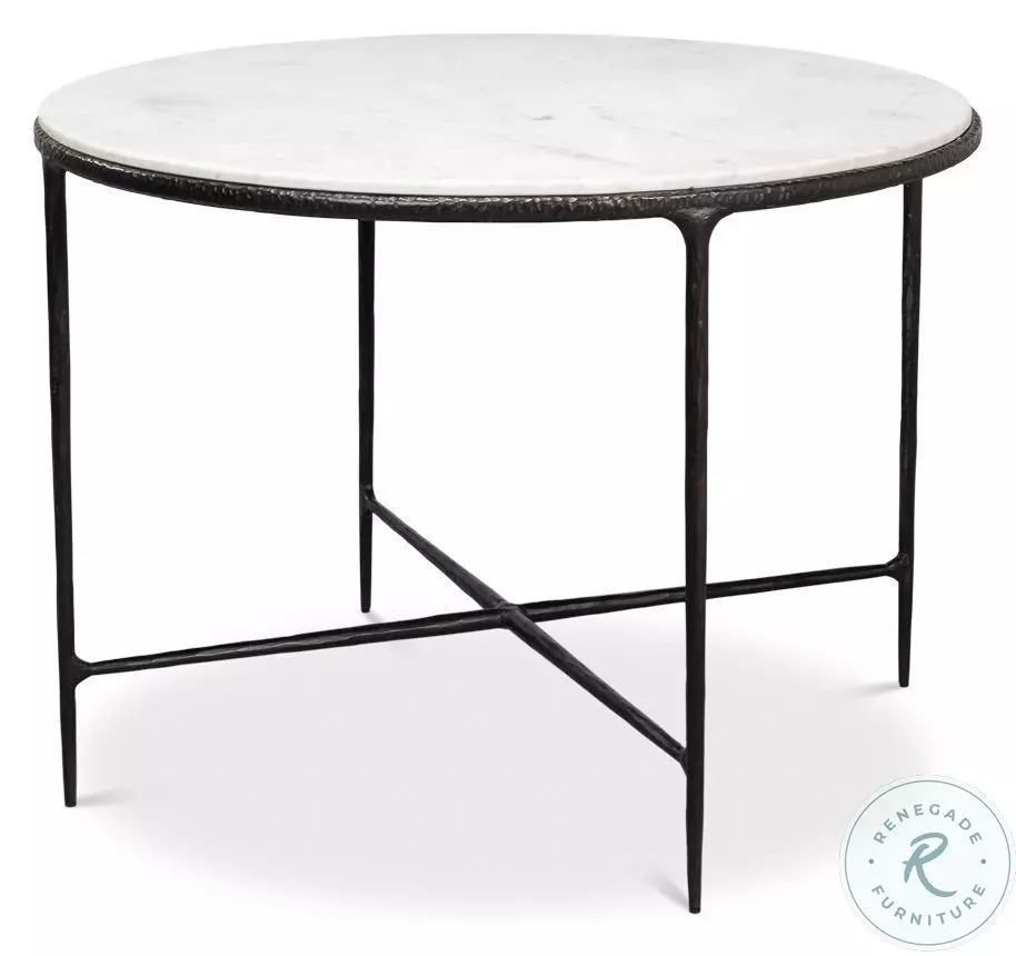 Dakor Distressed White Marble And Rustic Black Round Breakfast Dining ...