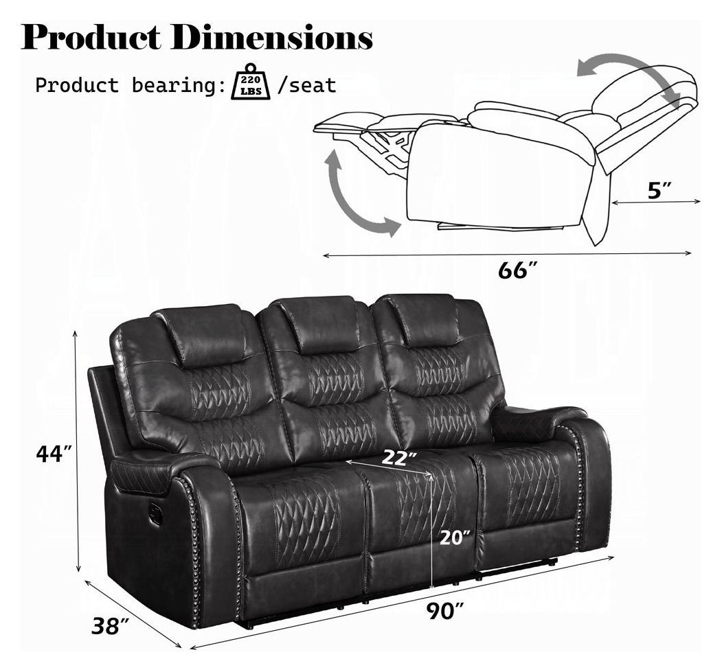 Braylon Magnetite 90" Reclining Sofa with Nailhead Trim from ACME ...