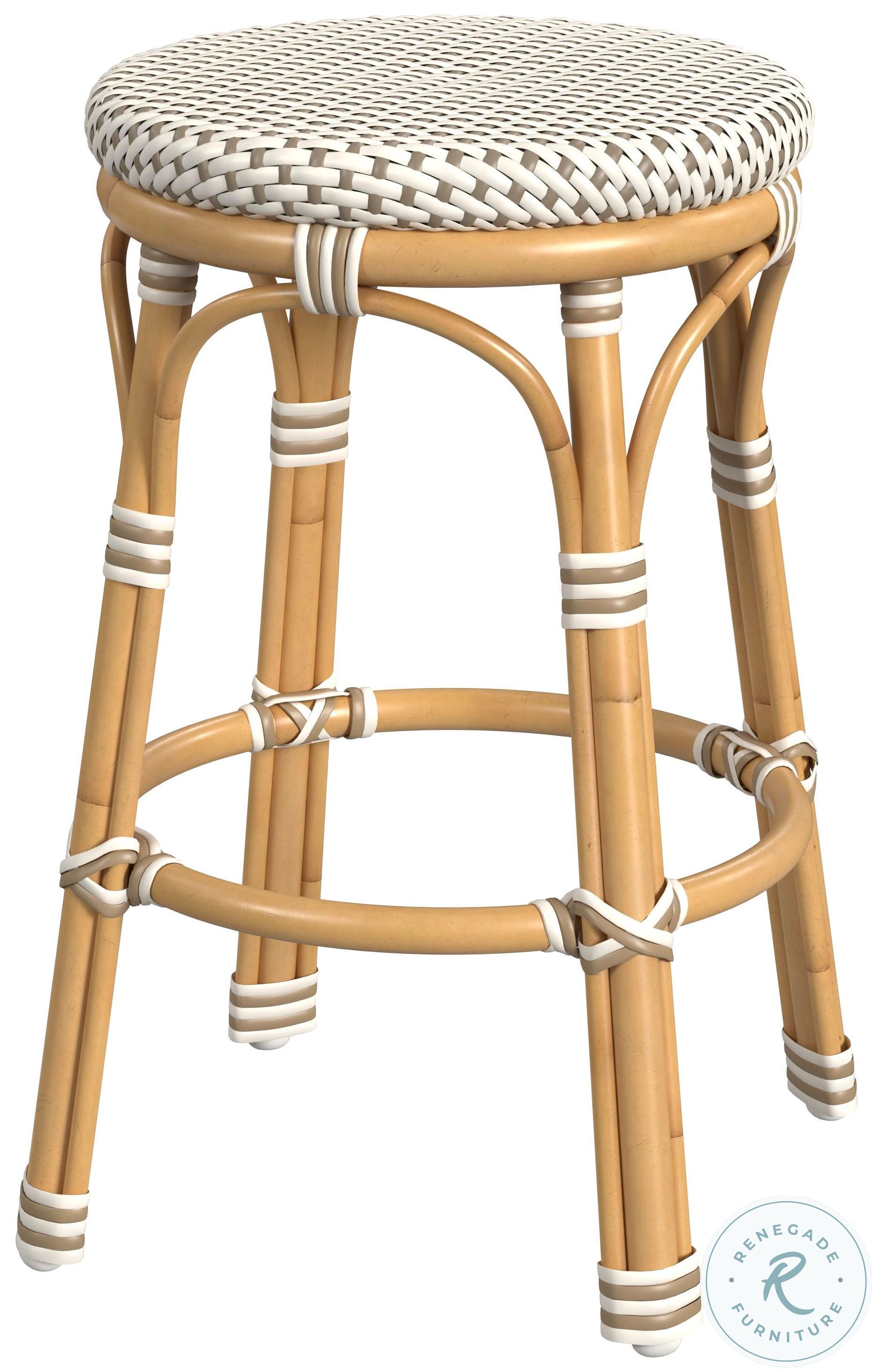 Tobias Beige and White Round Rattan Stool From Butler | Coleman Furniture