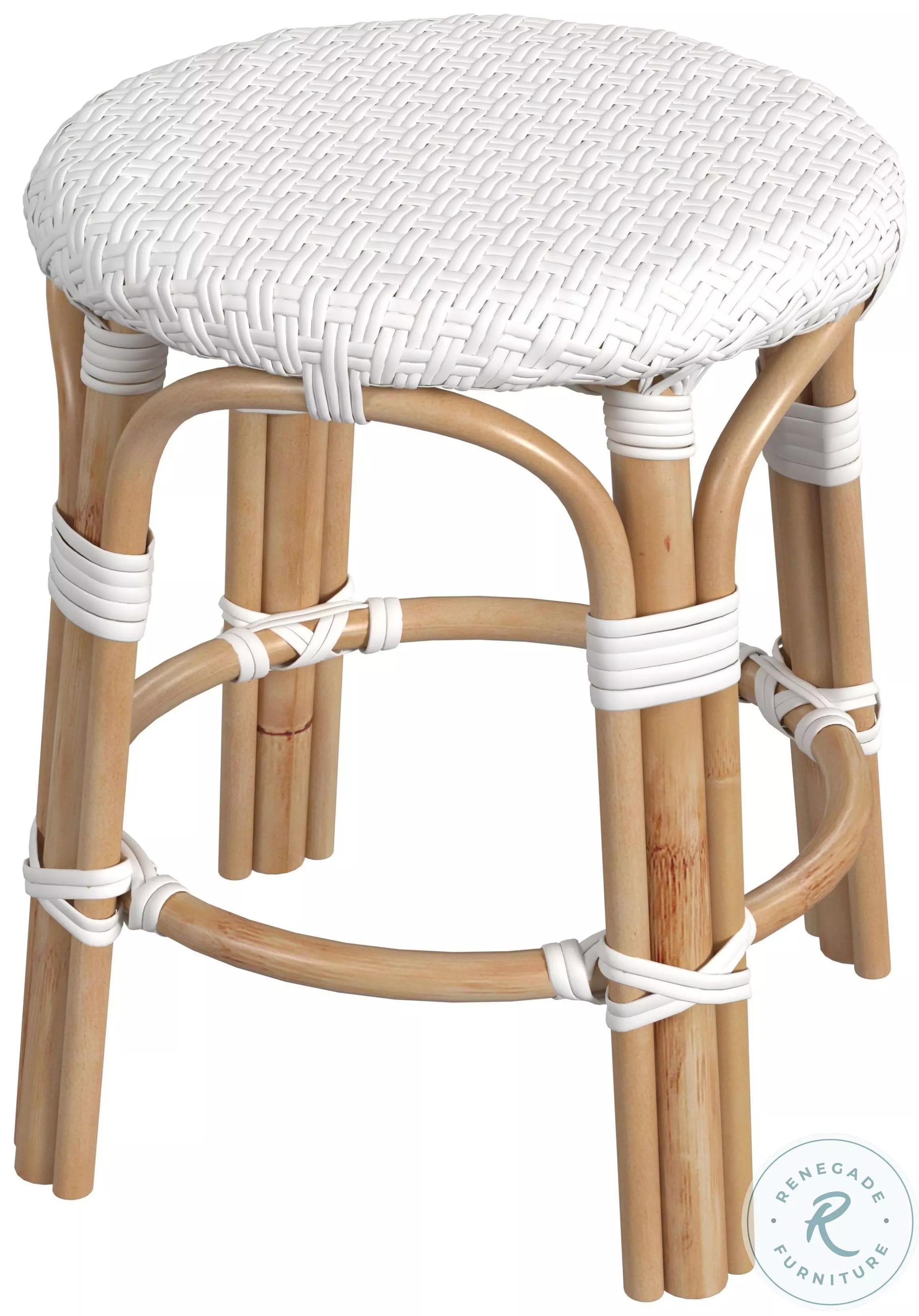Tobias Glossy White Rattan Stool From Butler | Coleman Furniture