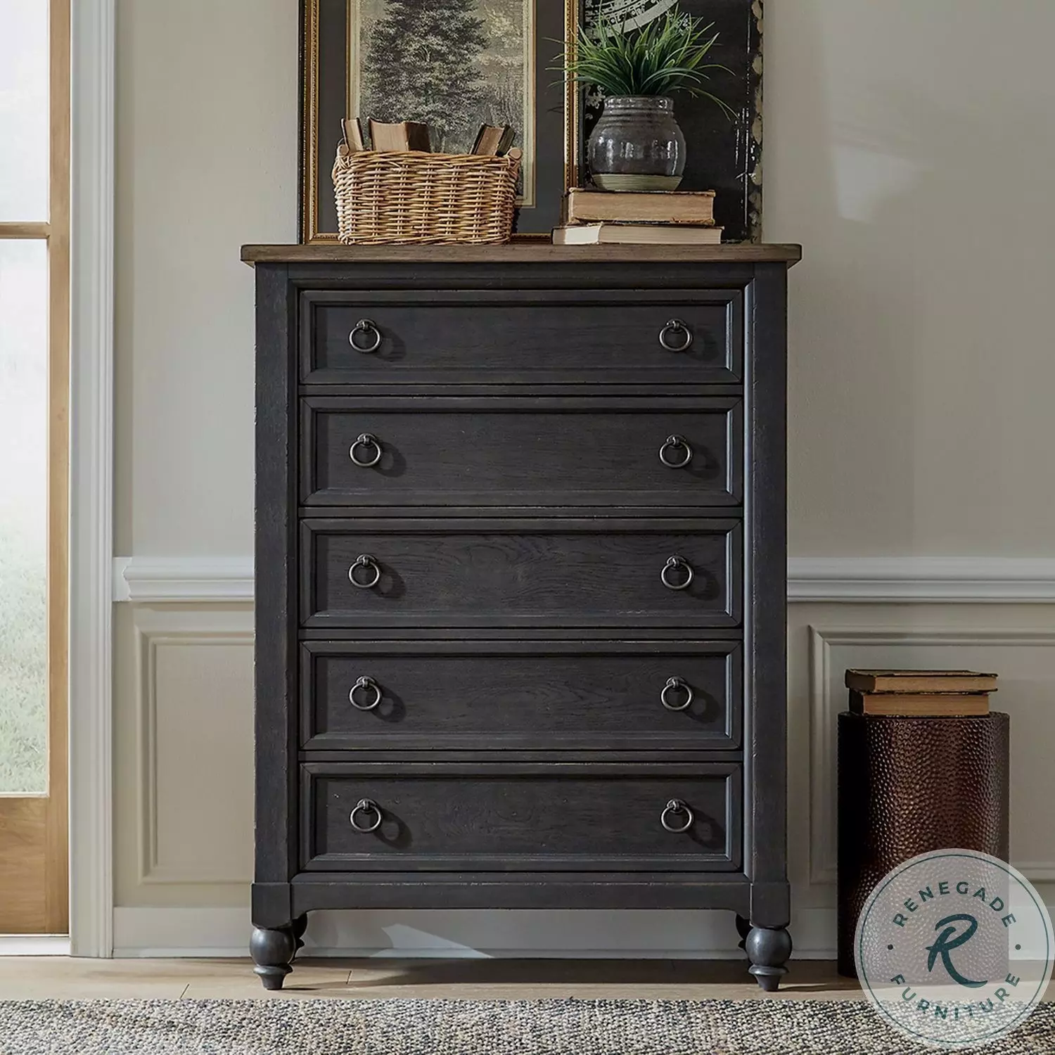 Americana Farmhouse Black 5 Drawer Chest From Liberty | Coleman Furniture
