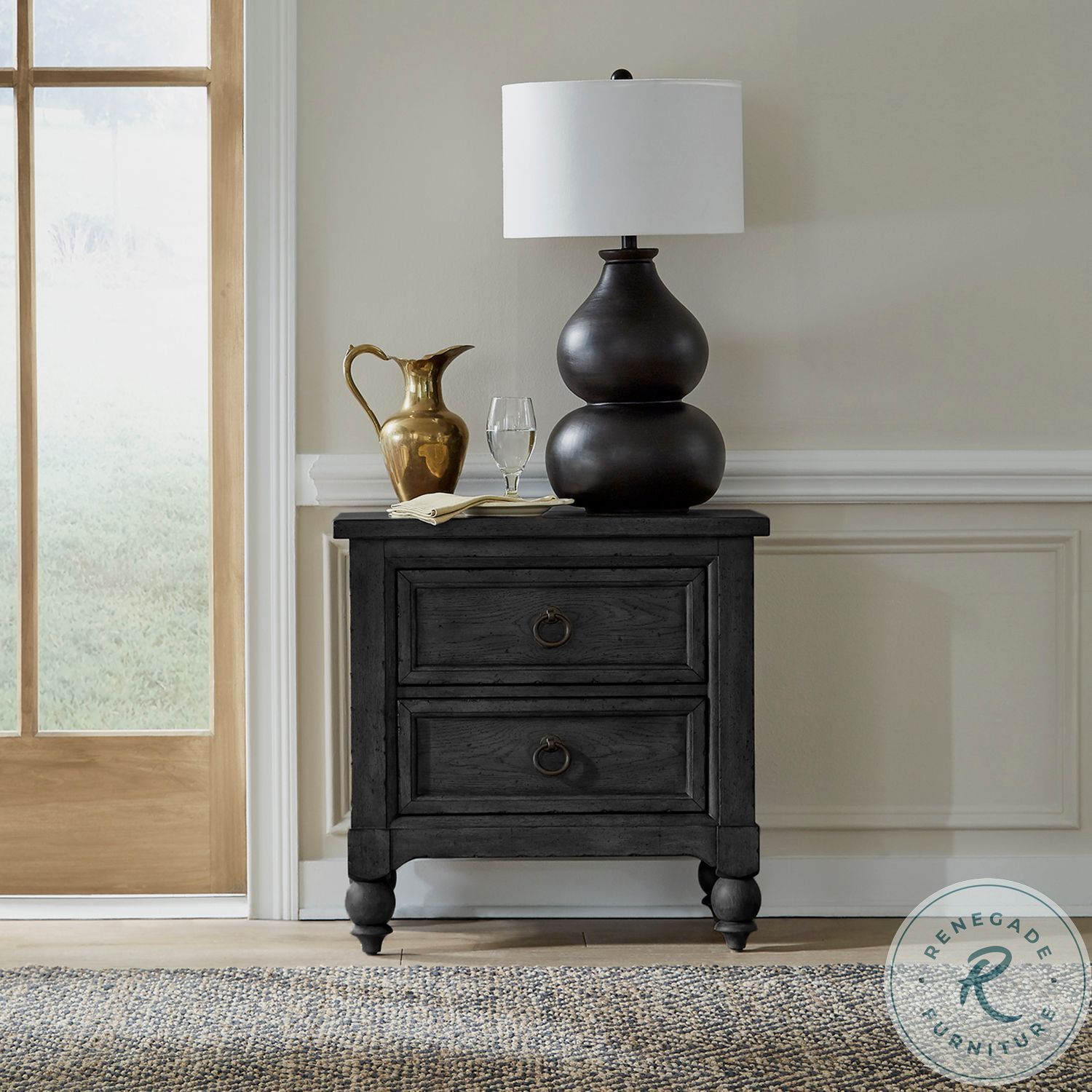 Americana Farmhouse Black 2 Drawer Nightstand with Charging Station ...