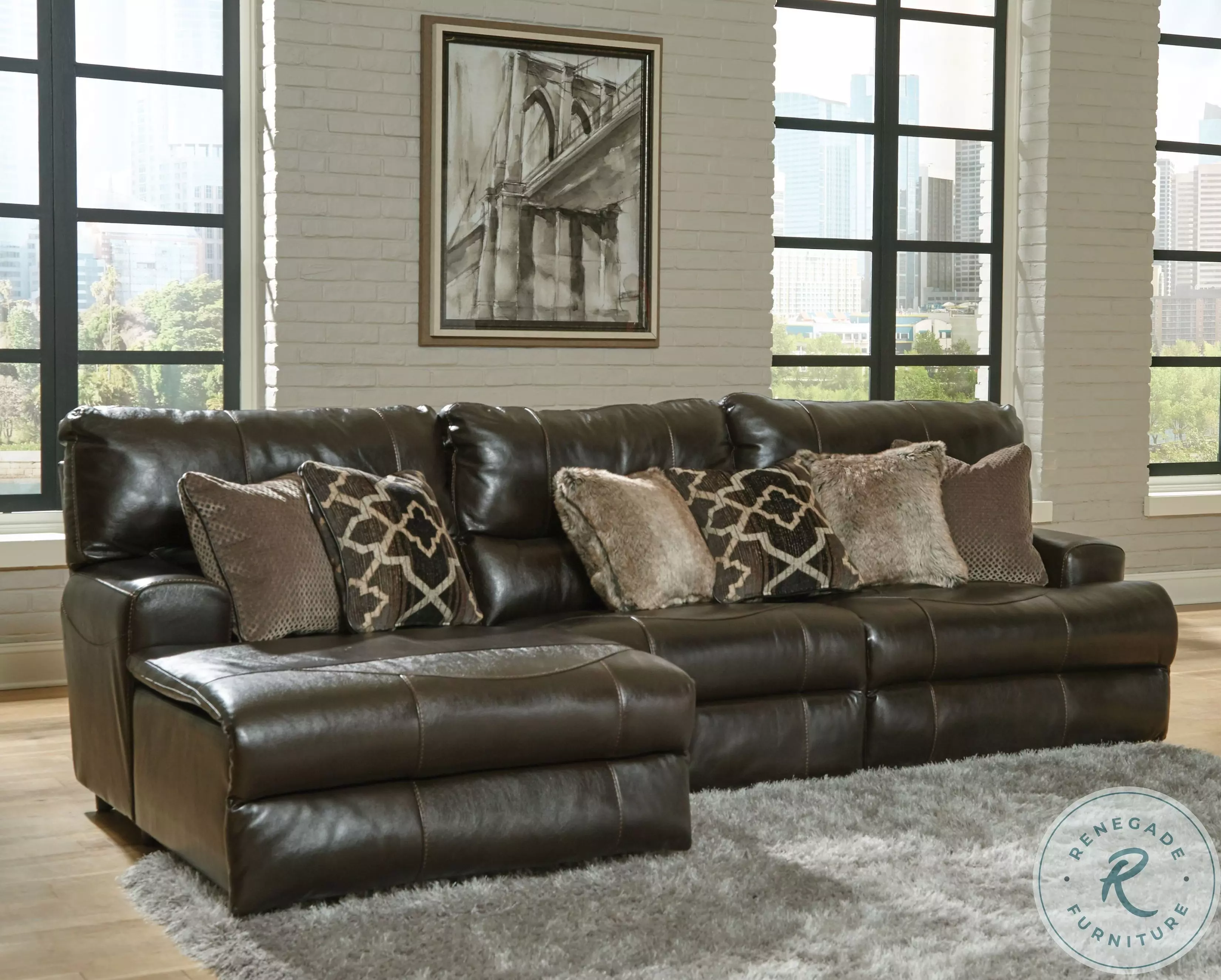 Como Chocolate Leather Power Reclining Modular Sectional from Catnapper ...