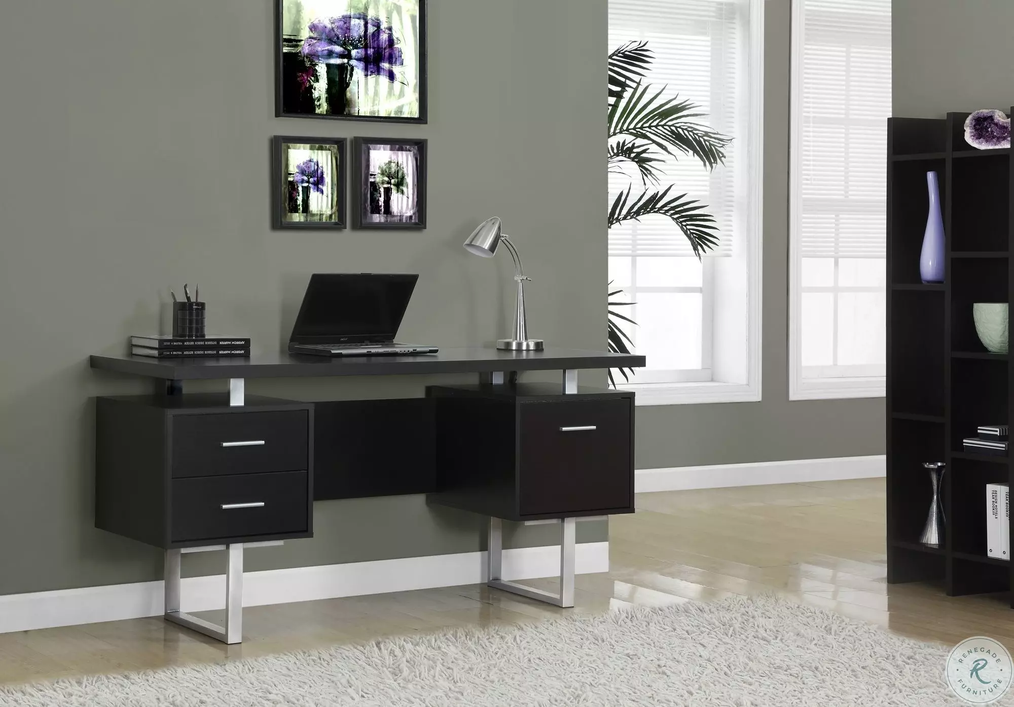 Cappuccino Hollow-Core/Silver Metal Office Desk from Monarch (7080 ...