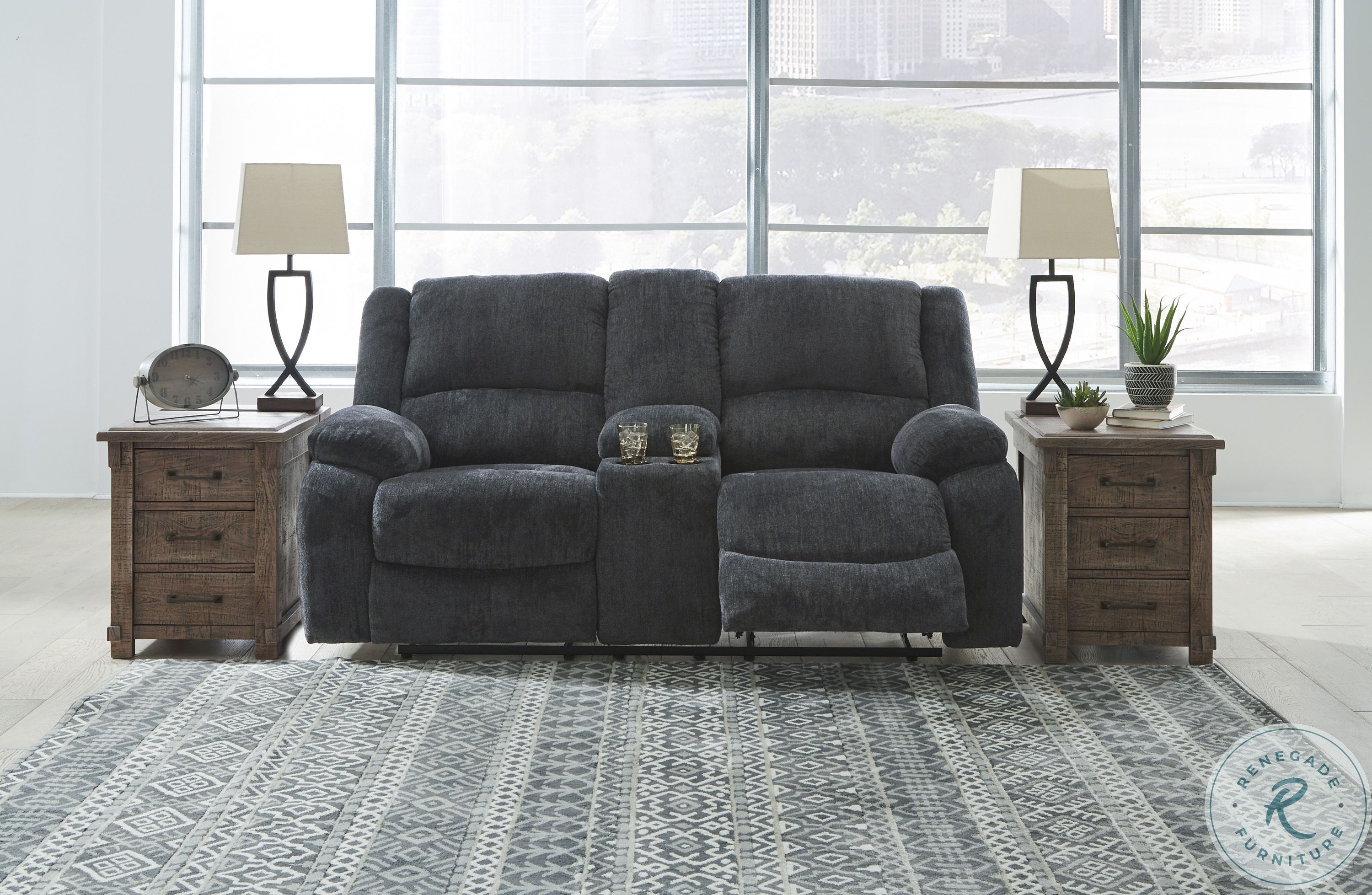 Draycoll Slate Double Reclining Loveseat With Console HomeGalleryStores 7650494