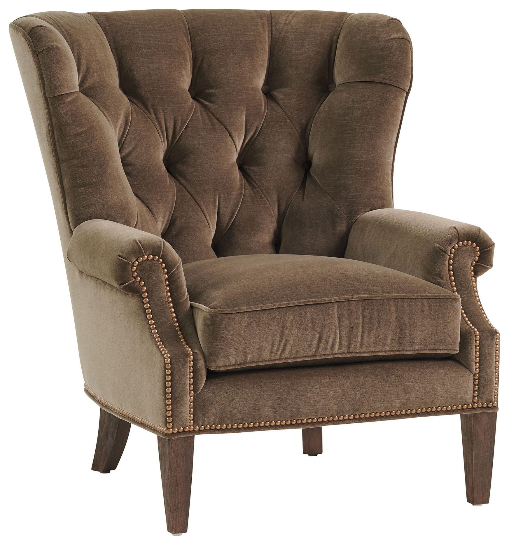 Atwater Silverado Brown Fabric Upholstered Lounge Chair with Nailhead ...
