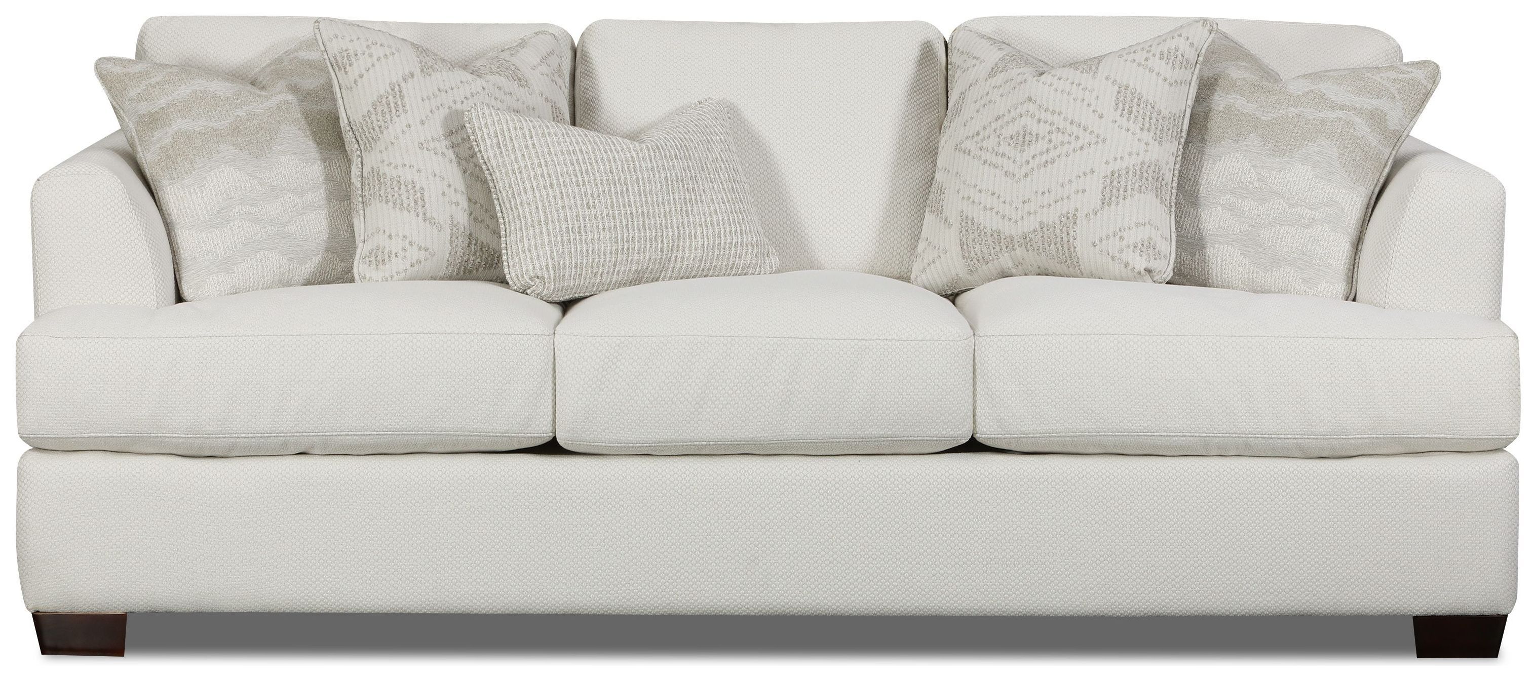Hobnob Cotton Cream Performance Fabric 93" Sofa with Throw Pillows from ...