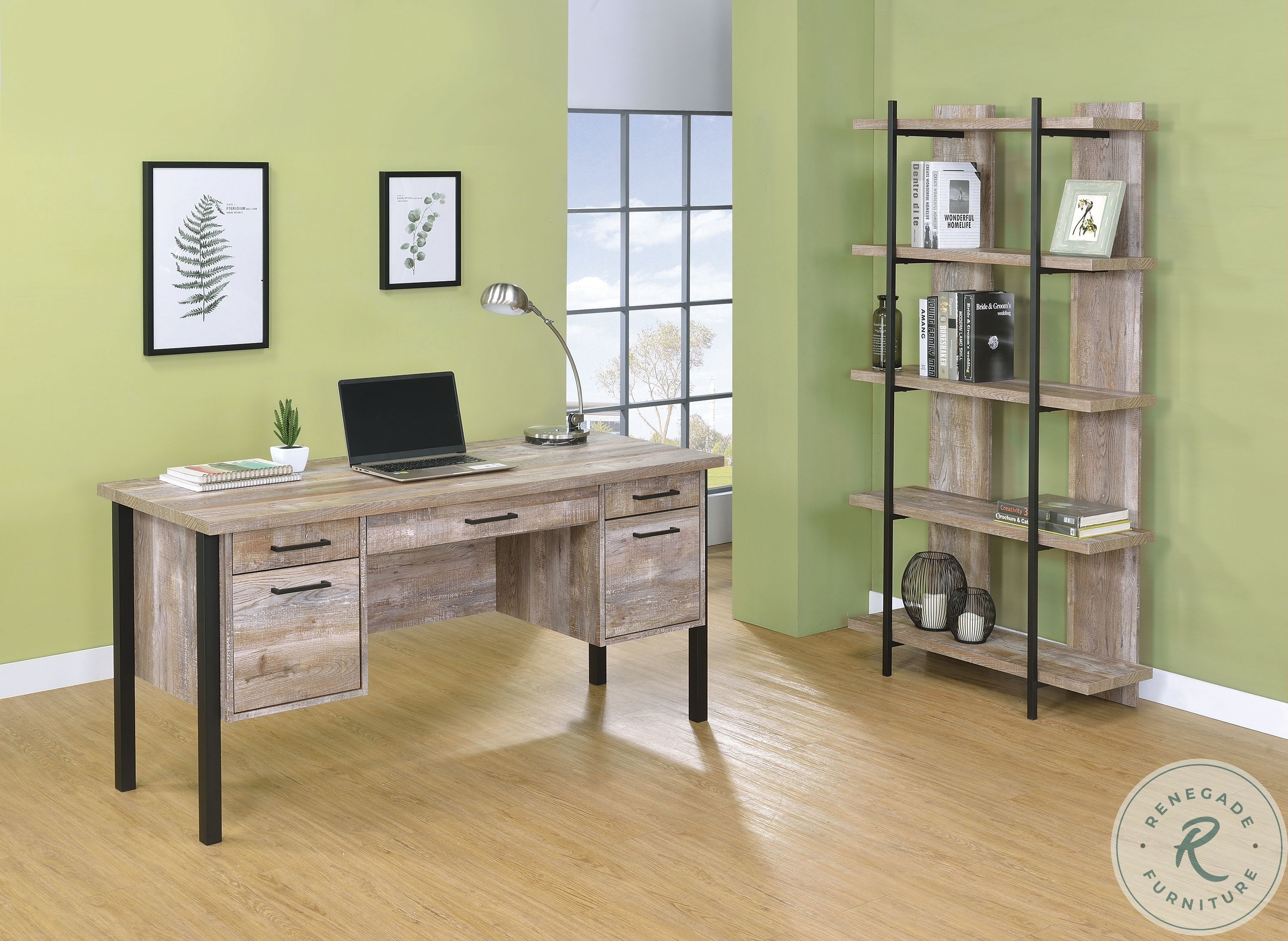 Samson Weathered Oak Office Desk from Coaster | Coleman Furniture
