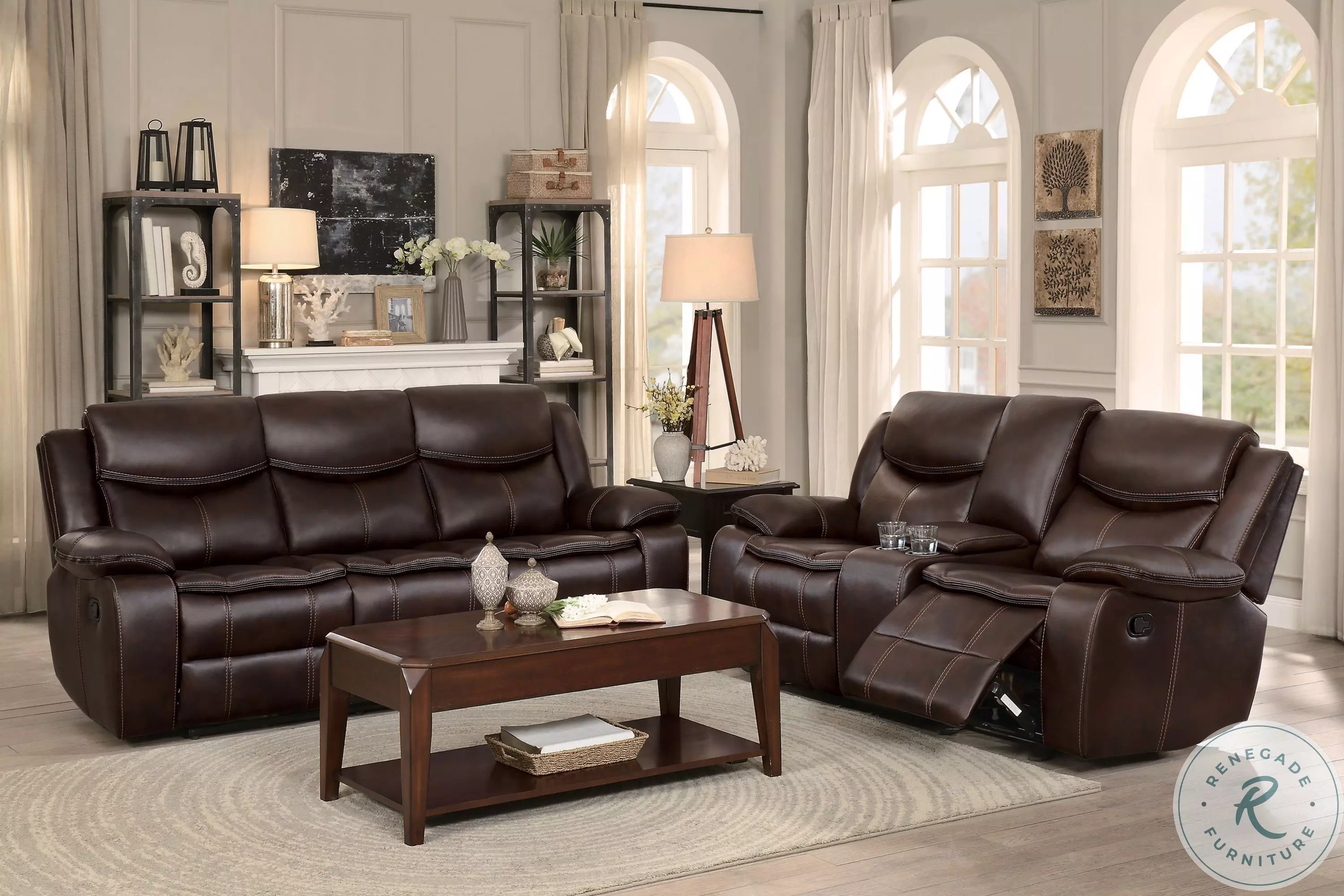 Brown recliner loveseat with console store
