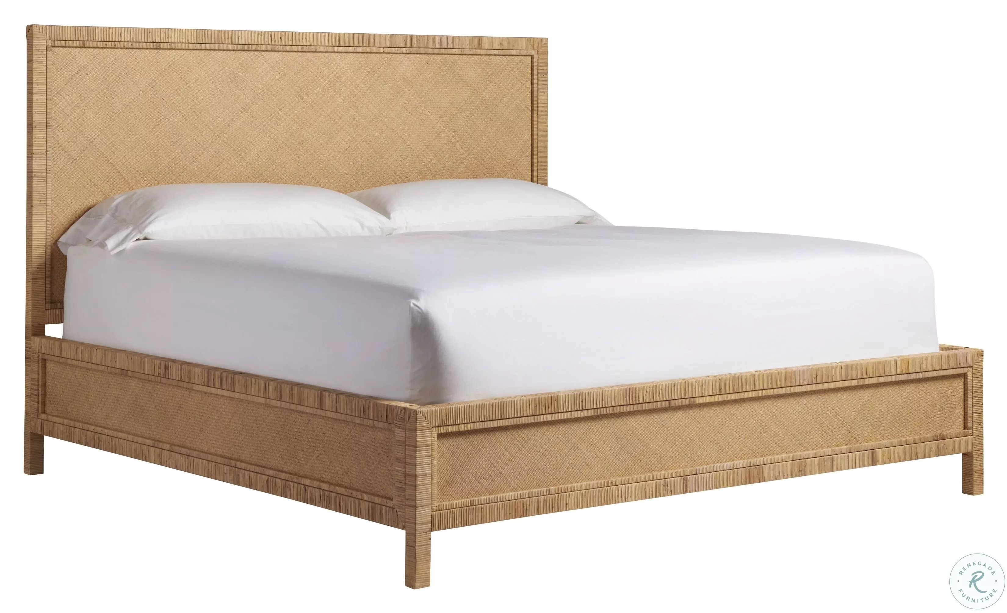 Coastal Living Wrapped Split Rattan and Raffia Queen Panel Long Key Bed ...