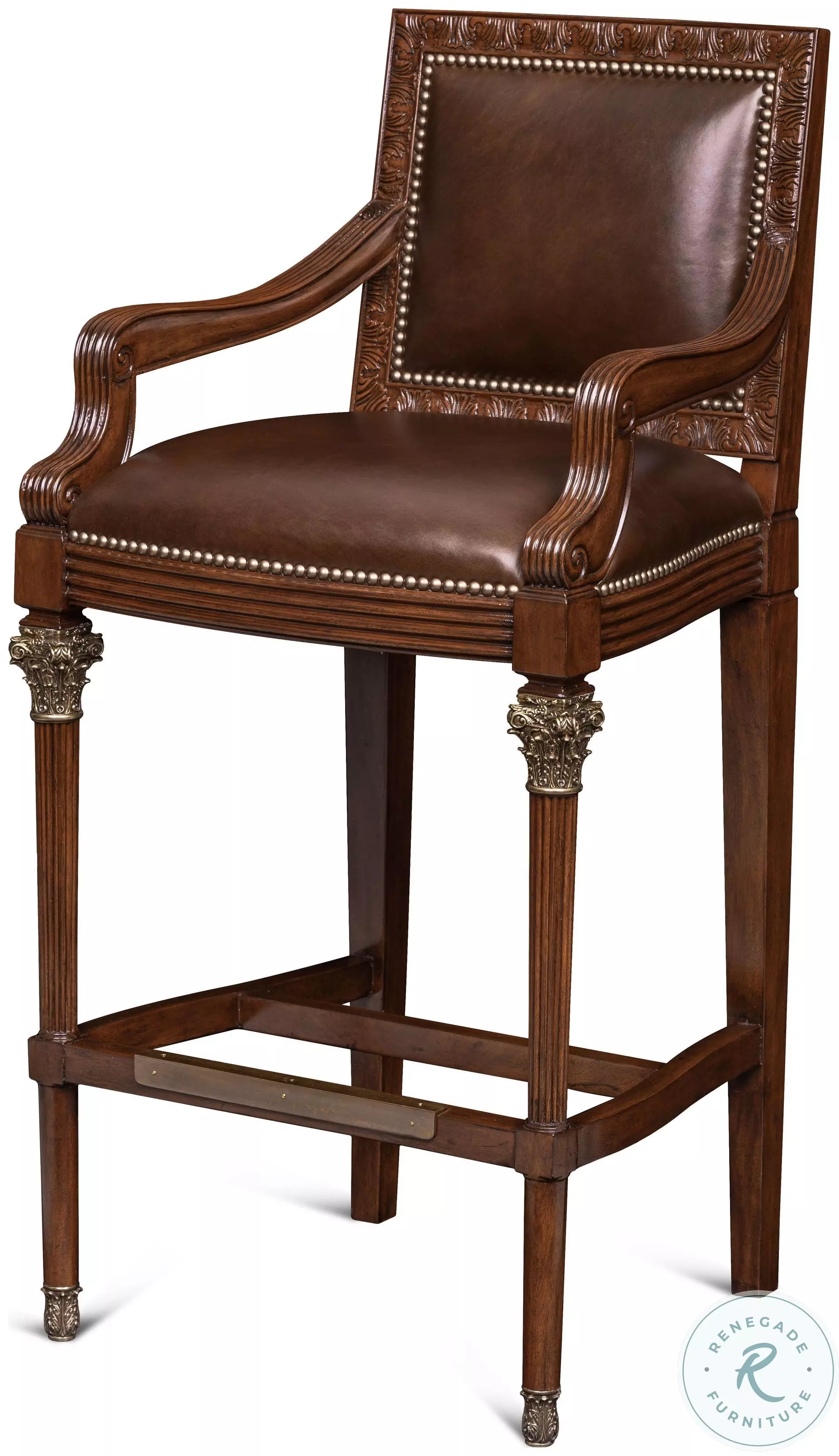 Quarter Antique Brown Leather Bar Stool From Maitland-Smith | Coleman ...