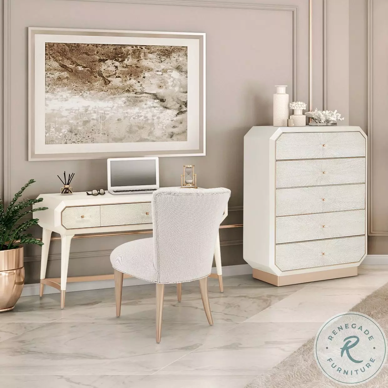 La Rachelle Medium Champagne Vanity Set From Michael Amini | Coleman Furniture