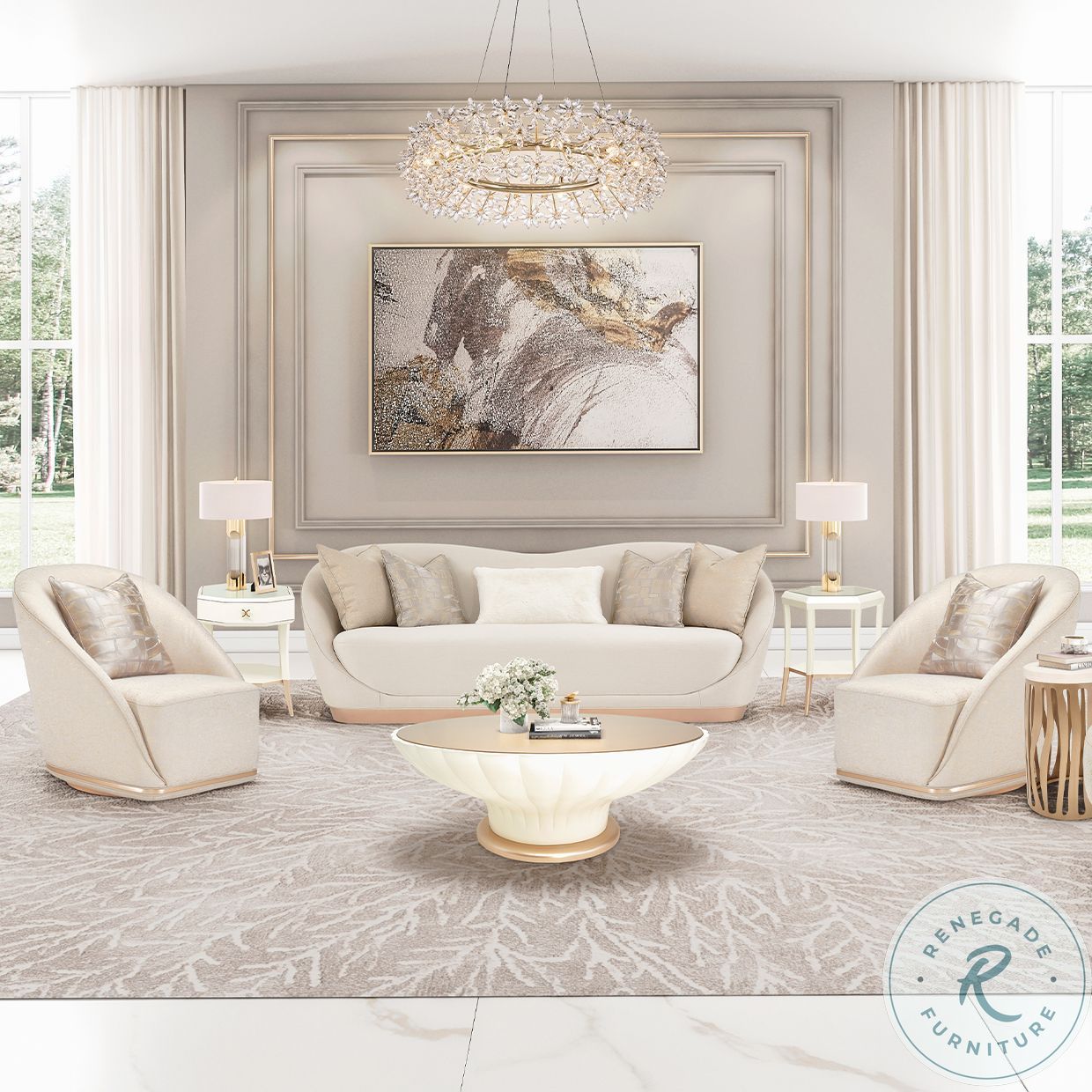 La Rachelle Medium Champagne Sofa From Aico | Coleman Furniture