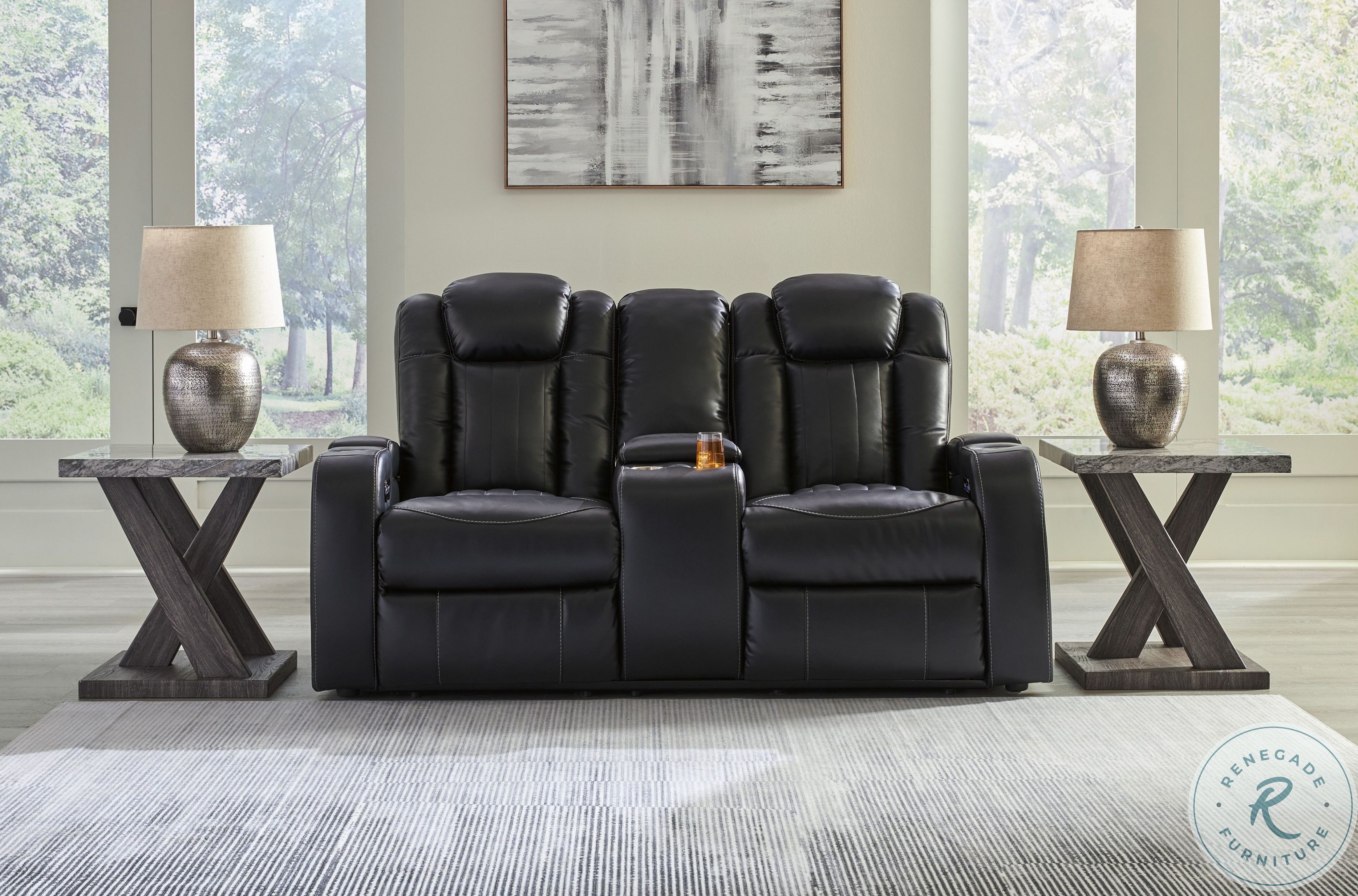 Caveman Den Midnight Power Reclining Console Loveseat with Adjustable ...