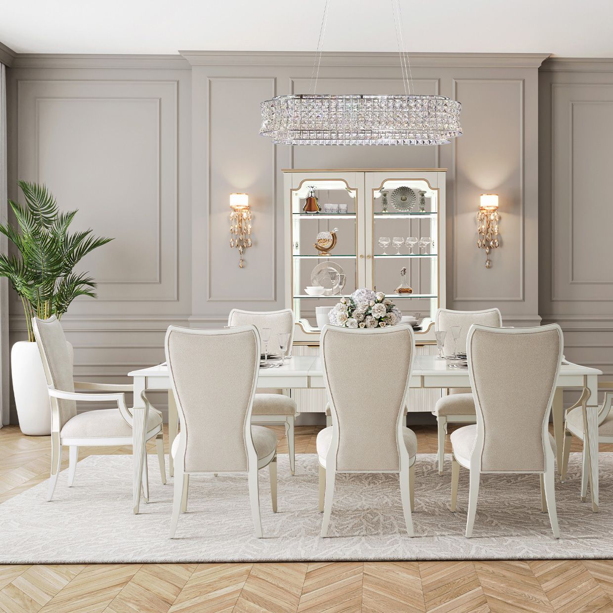 La Marisia Creamy Pearl 100" Extendable Rectangular Dining Table From ...