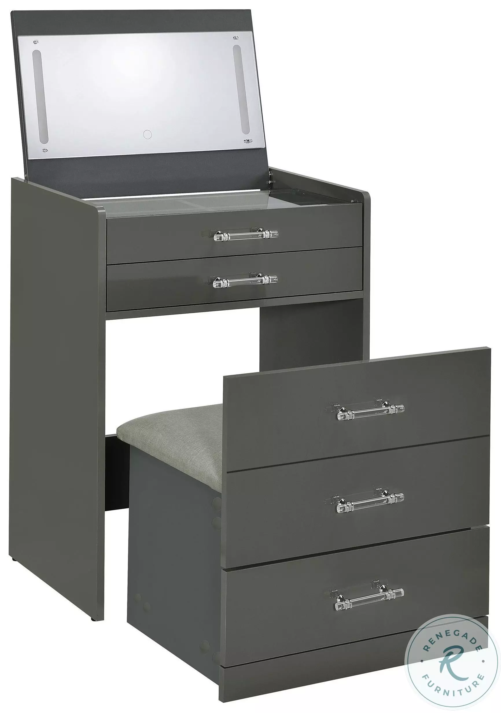 Danbury Gray High Gloss 3 Drawer Vanity Table From Coaster Furniture ...