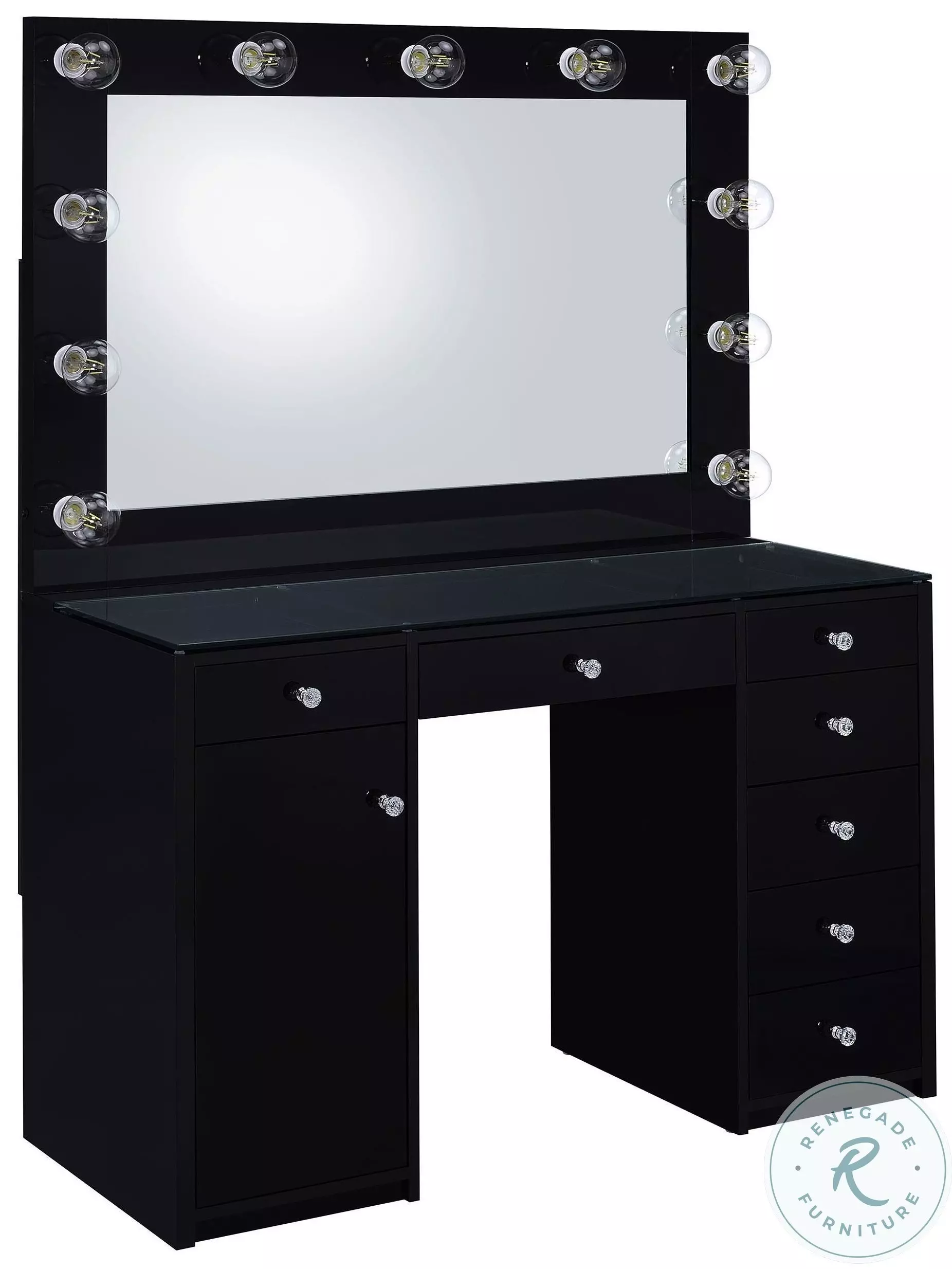 Acena Black High Gloss 7 Drawer Vanity Table With Mirror From Coaster ...