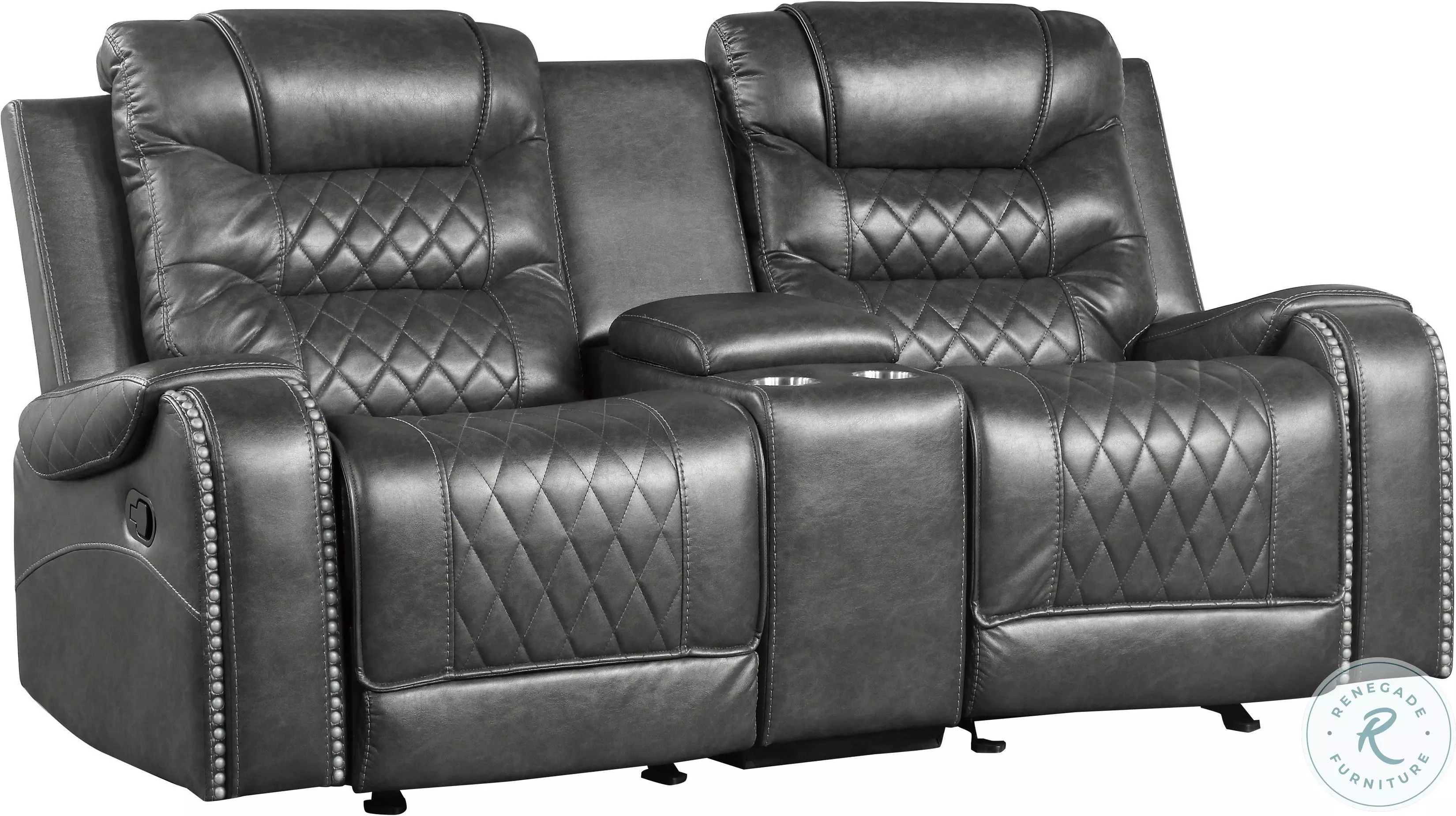 Putnam Gray Double Glider Reclining Center Console Loveseat From