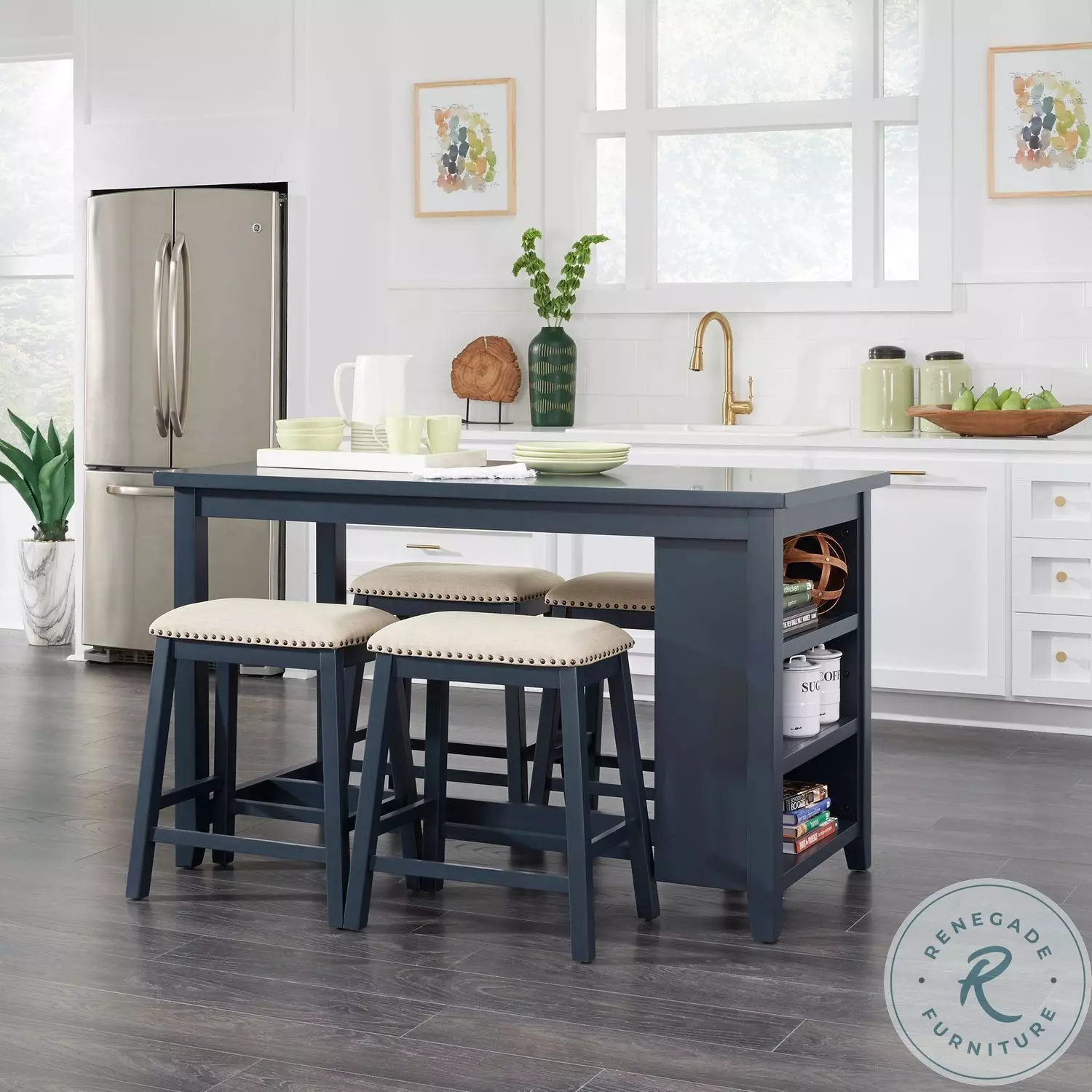 Brook Creek Navy 5 Piece Counter Height Dining Table Set From Home ...