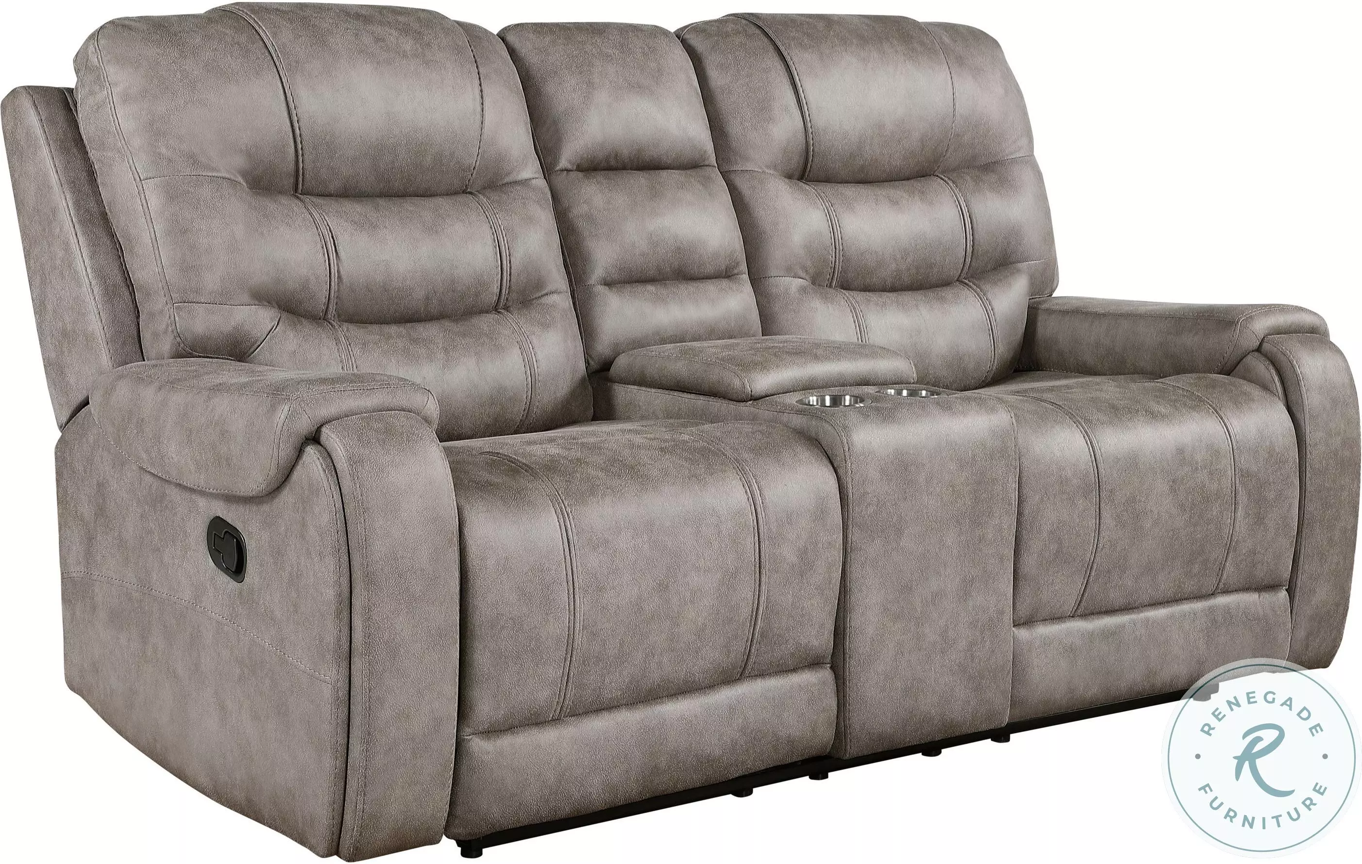 Oberon Grayish Brown Double Reclining Loveseat with Center Console From ...