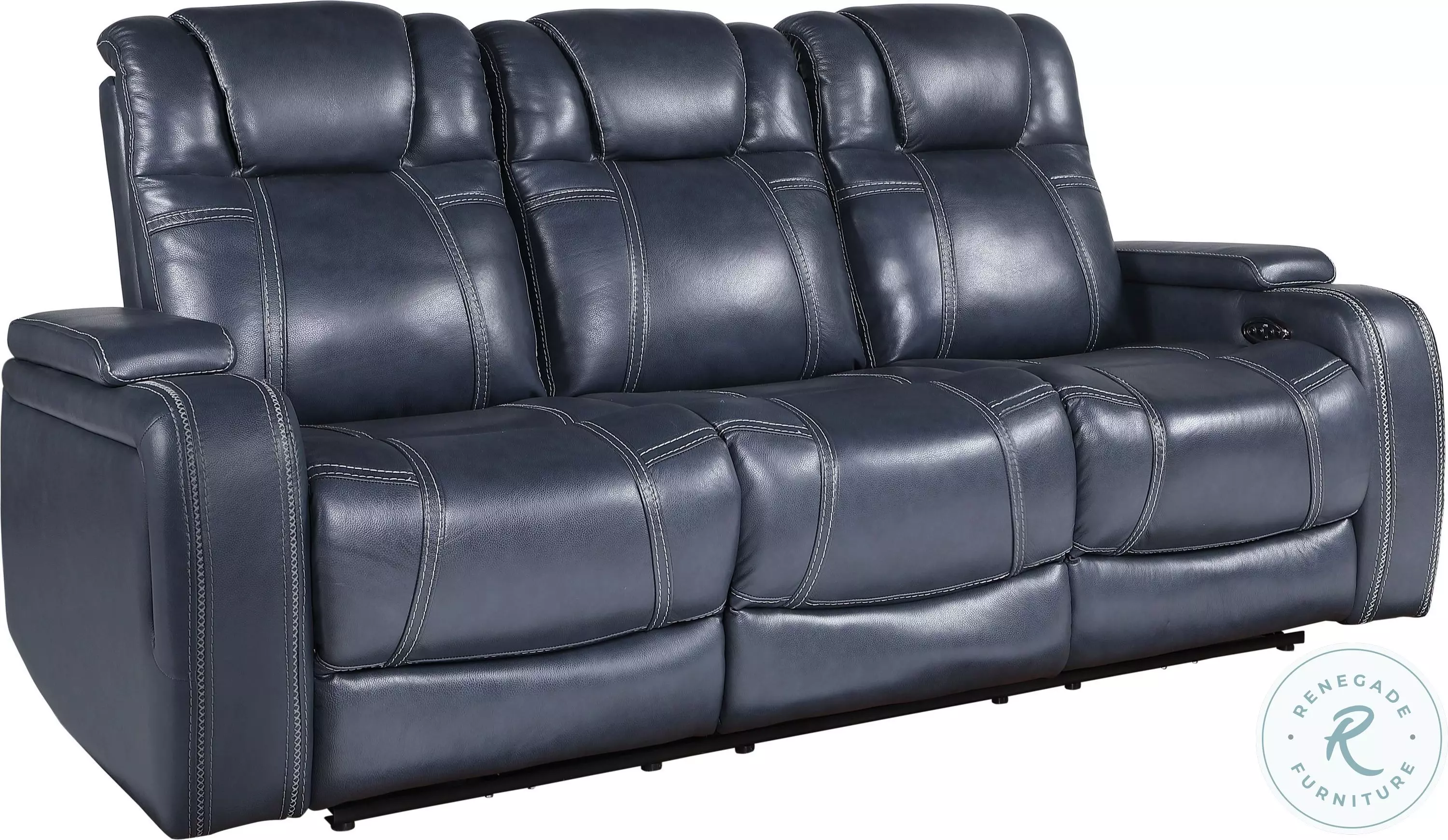 Keziah Blue Double Power Reclining Sofa with Power Headrests And ...