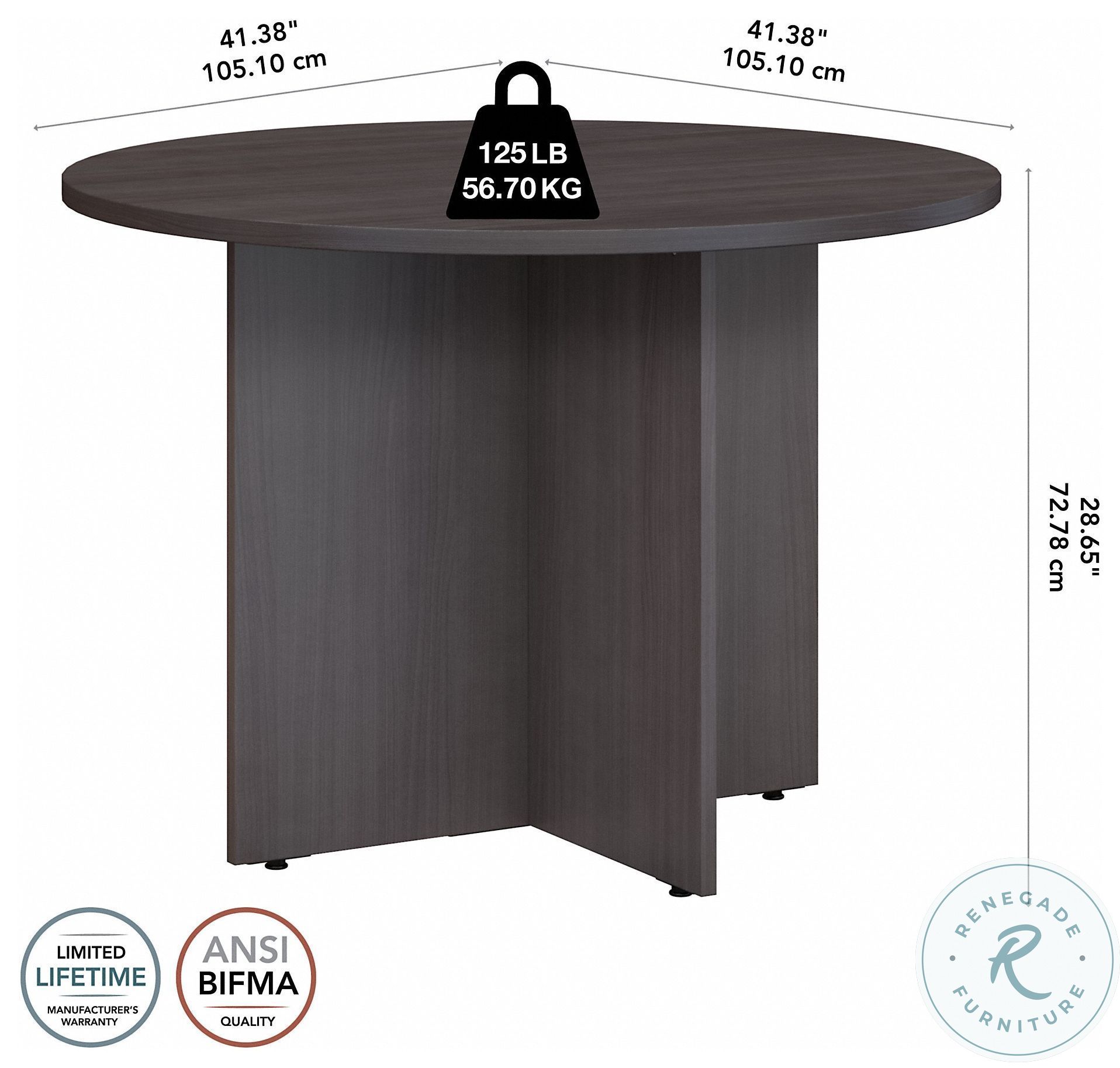 BBF Conference Storm Gray 42" Round Conference Table with Wood Base ...