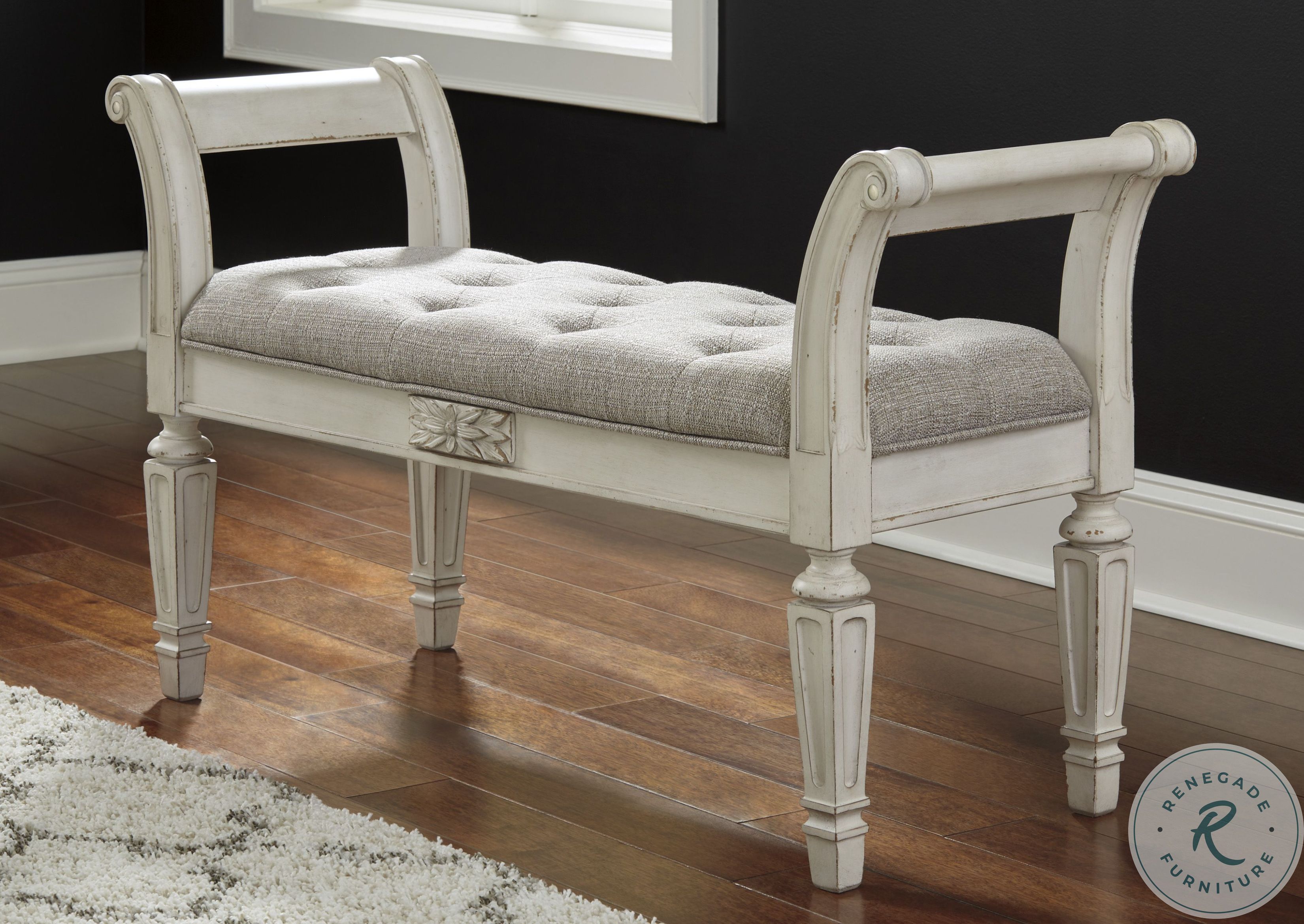 Realyn Antique White Accent Bench from Ashley | Coleman Furniture