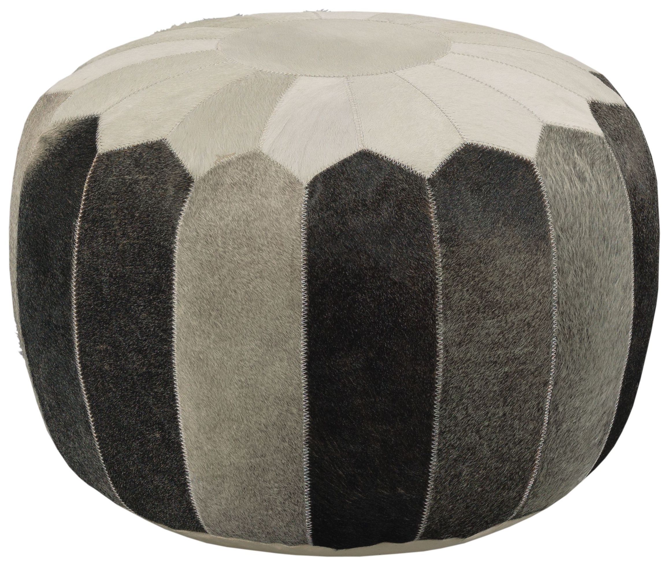 Hidden Treasures Beige and Gray Round Hair on Hide Pouf From Hammary ...