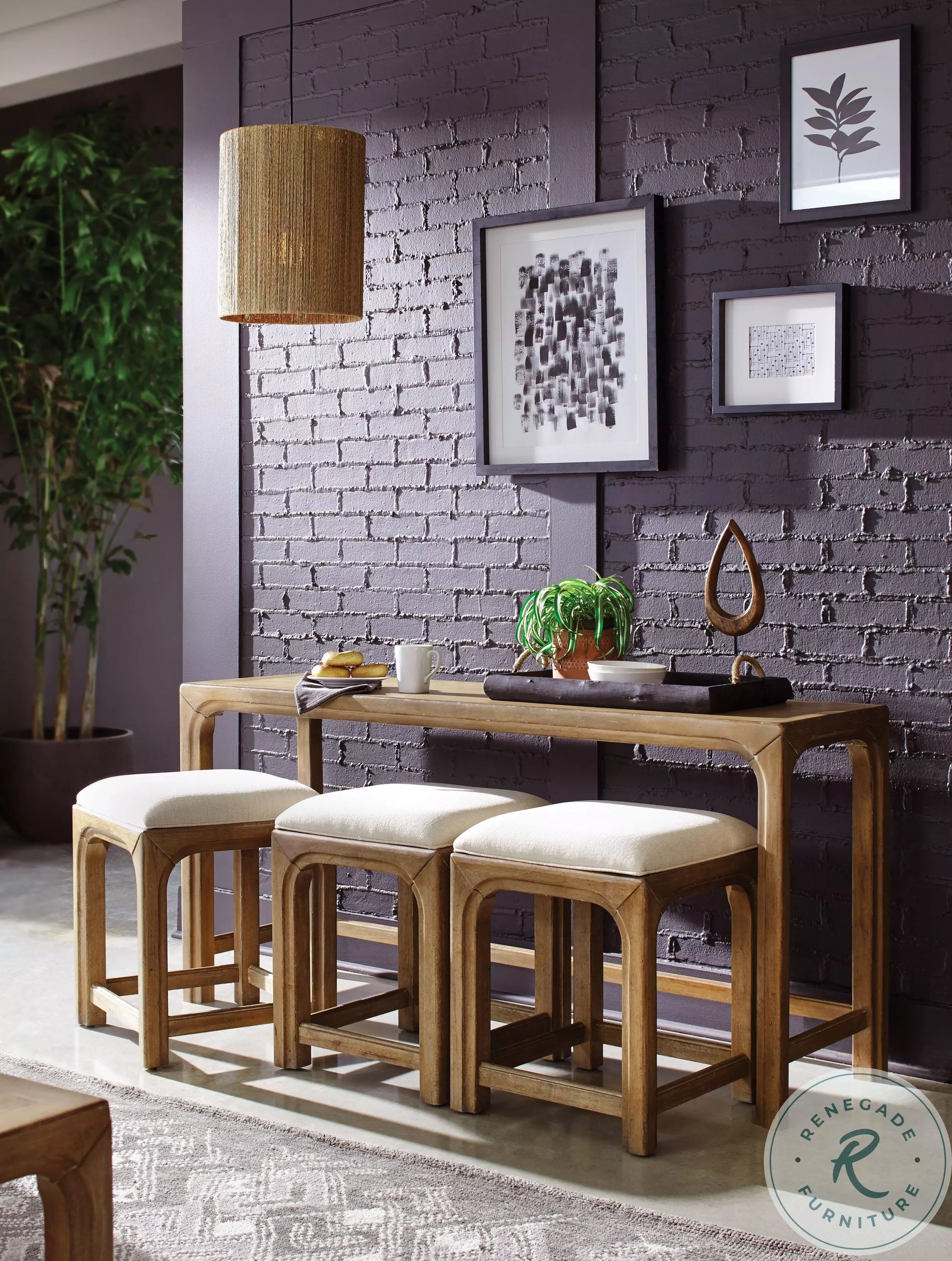 Jetson Warm Honey with Light Glaze Bar Console With Three Stools From ...