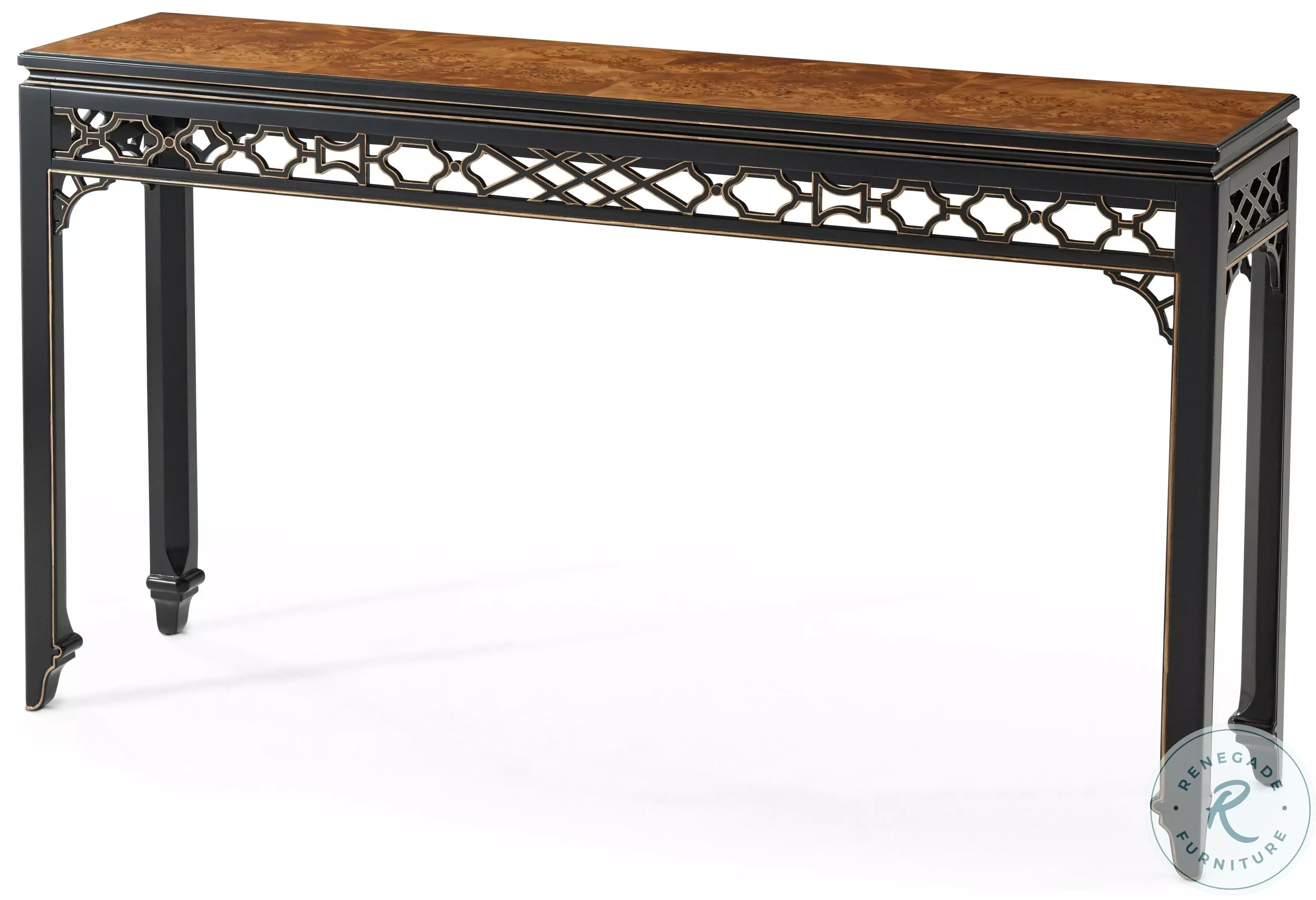 Long Black And Italian Gold Burl 60" Rectangular Hall Console Table ...