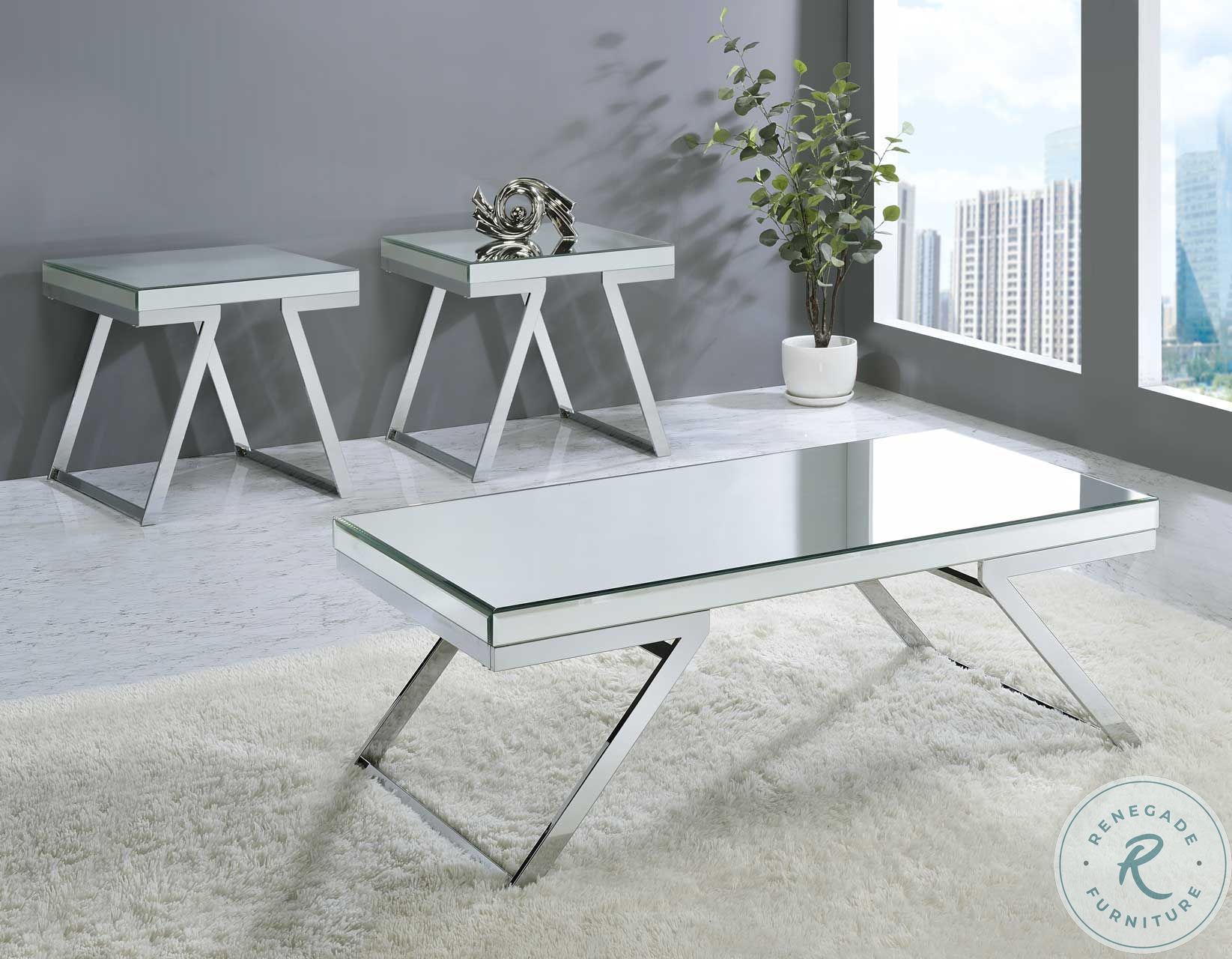 Alfresco Mirrored Top And Chrome Cocktail Table From Steve Silver ...
