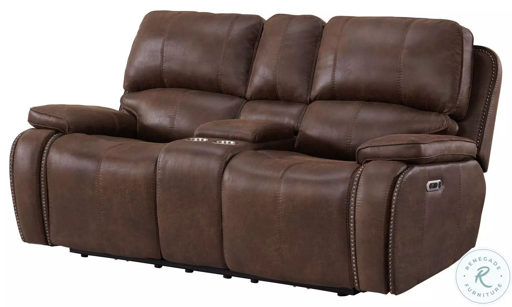 Grover Atlantis Brown Power Reclining Console Loveseat with Power ...