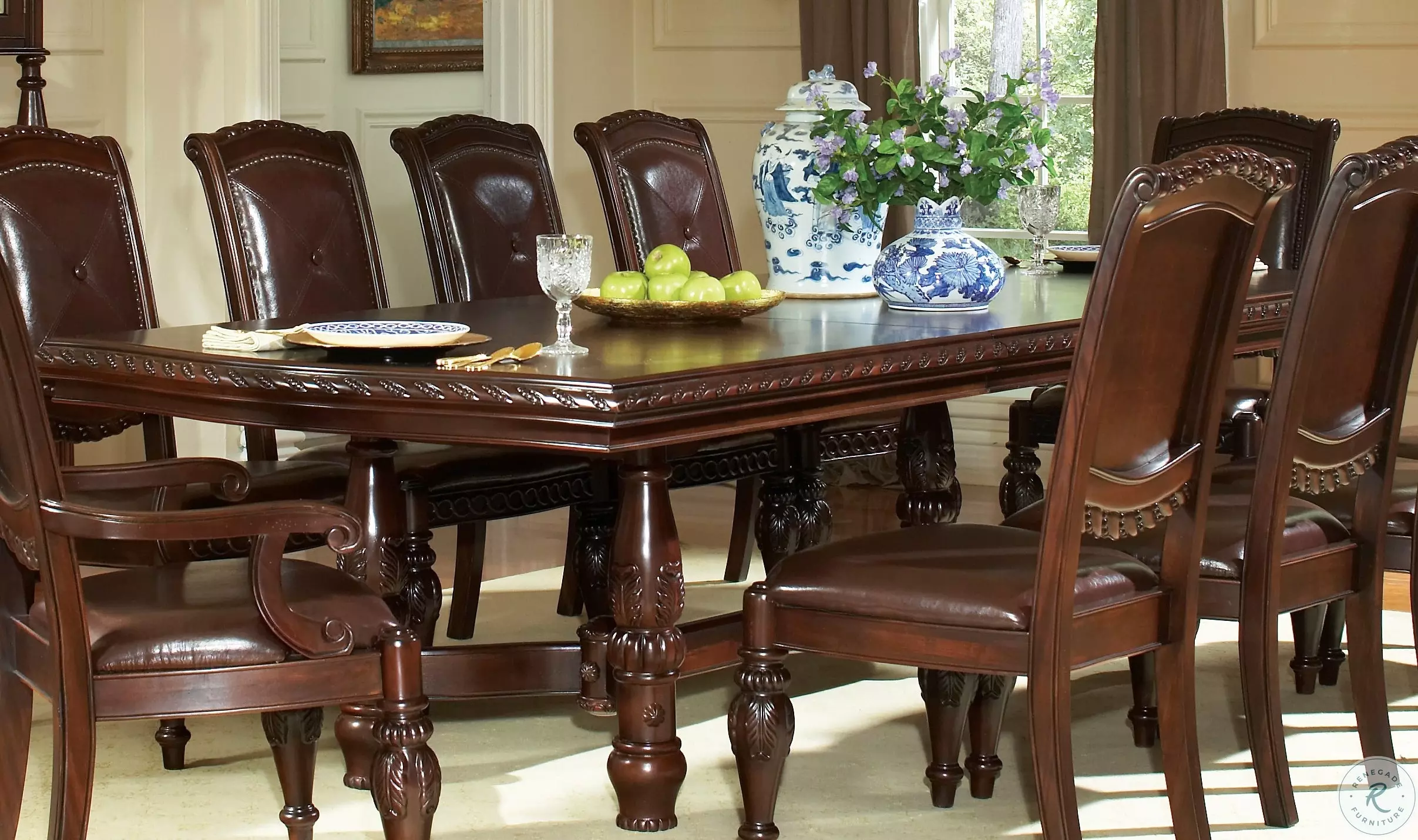 Antoinette Warm Brown Extendable Double Pedestal Dining Table from ...