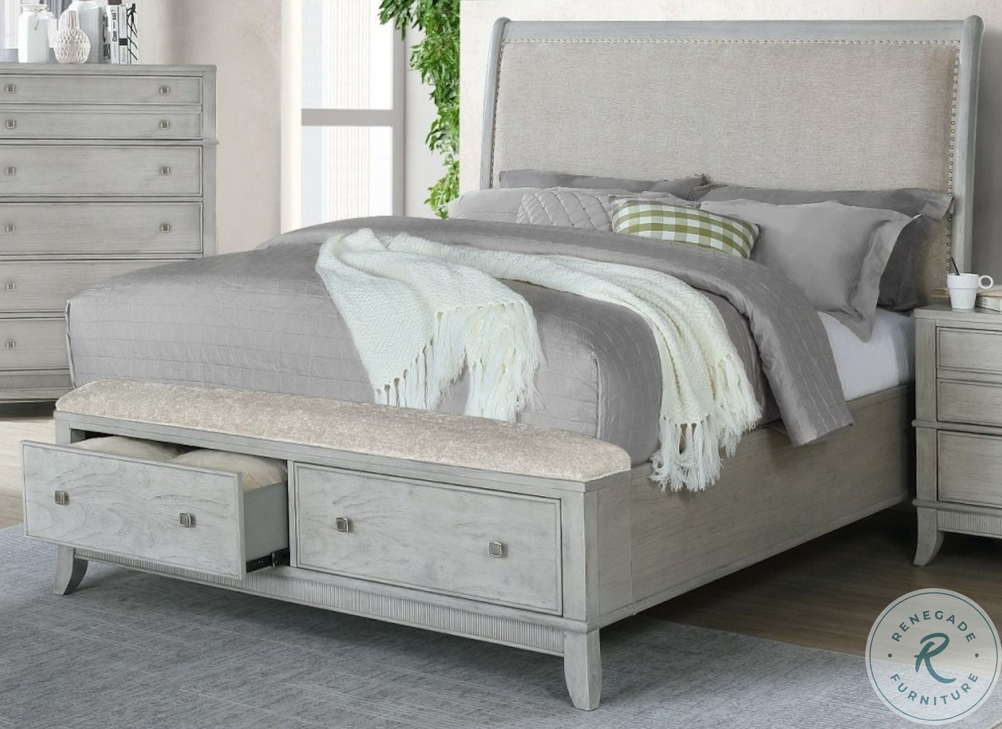 B0191A Brushed White Queen Upholstered Sleigh Storage Bed From Avalon ...