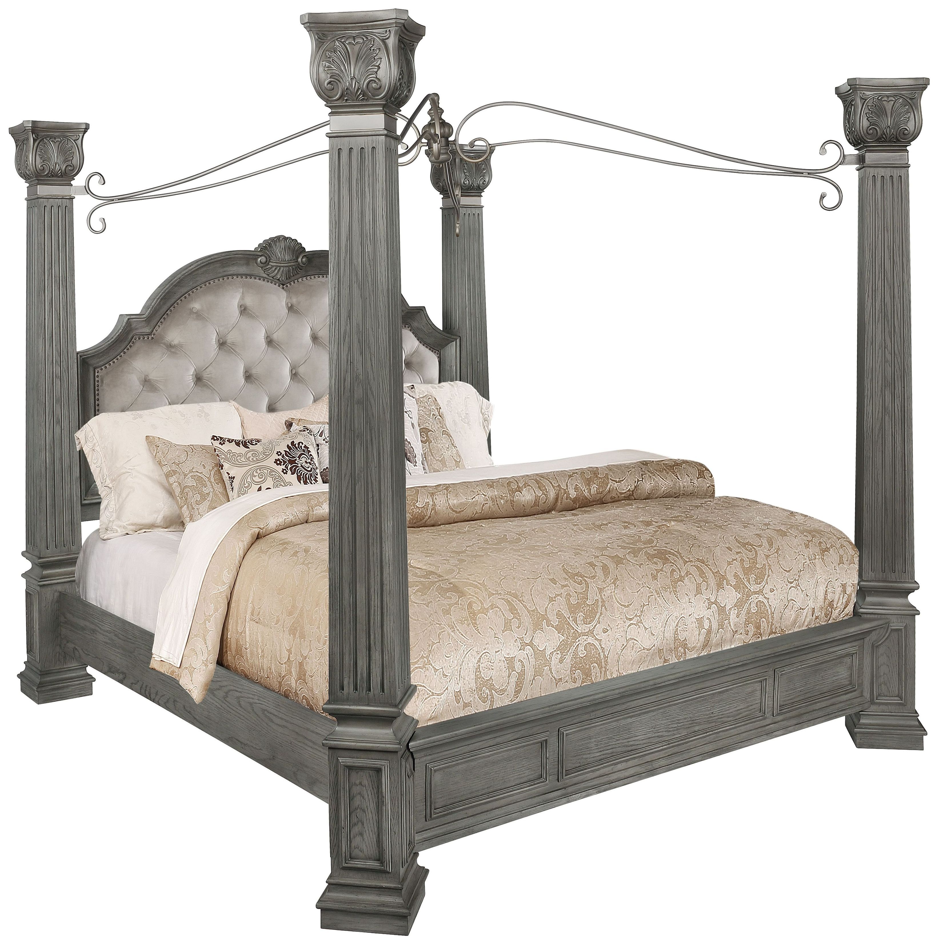 B01550 Gray Upholstered King Canopy Bed From Avalon Furniture | Coleman ...