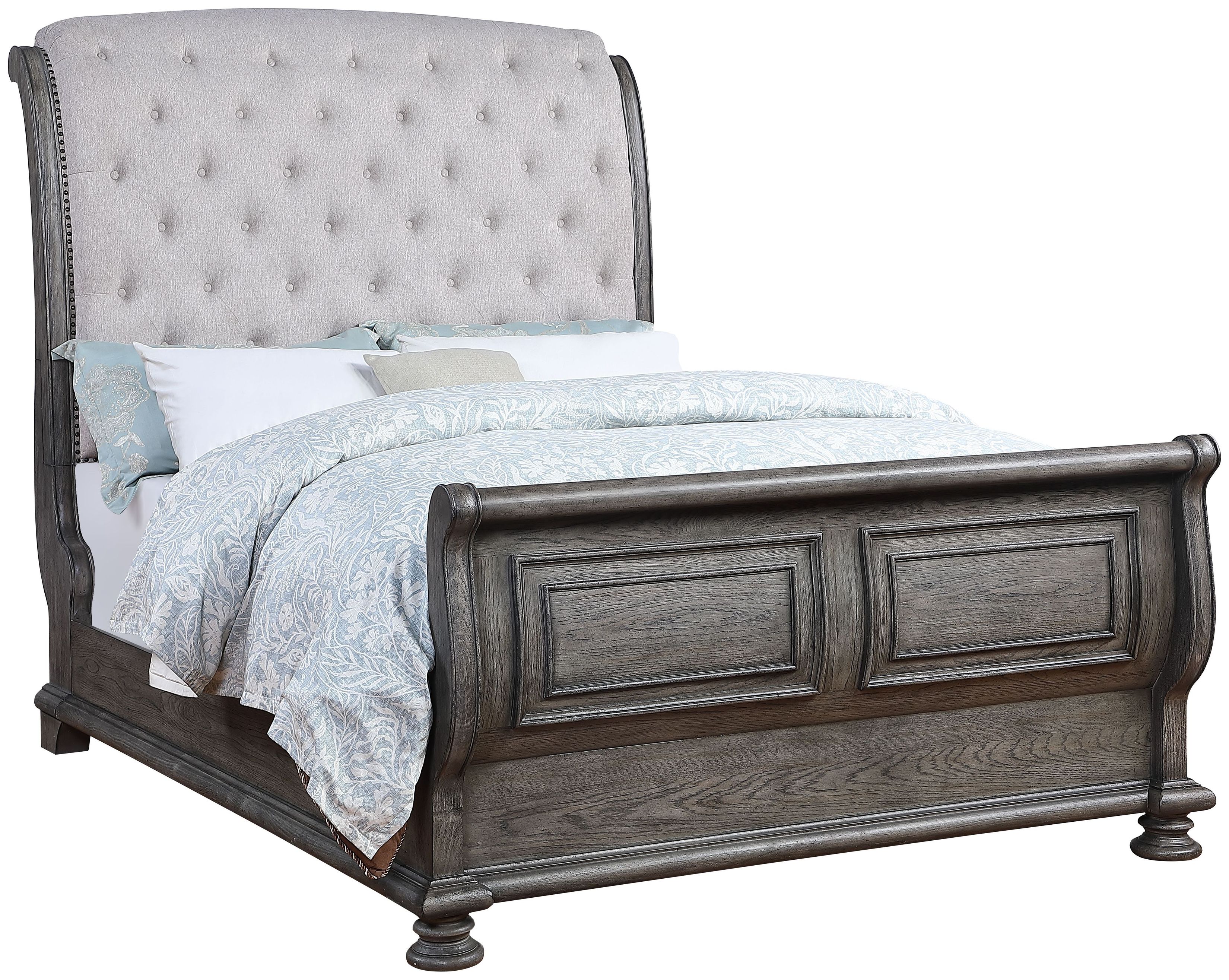 B01623 Gray Upholstered King Sleigh Bed From Avalon Furniture | Coleman ...