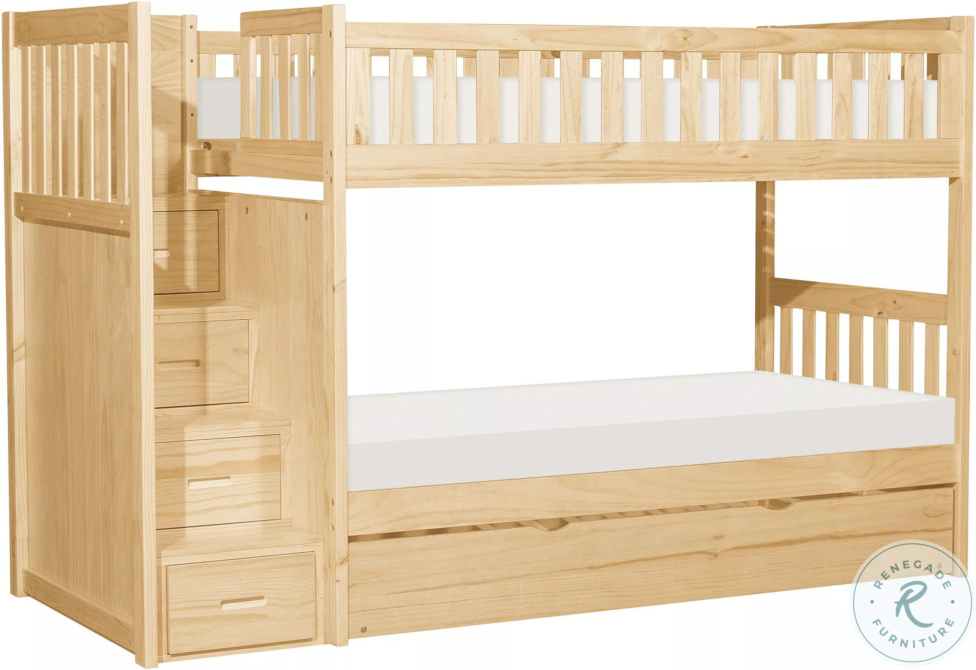 Bartly Natural Pine Twin Bunk Bed With Reversible Step Storage And Twin ...