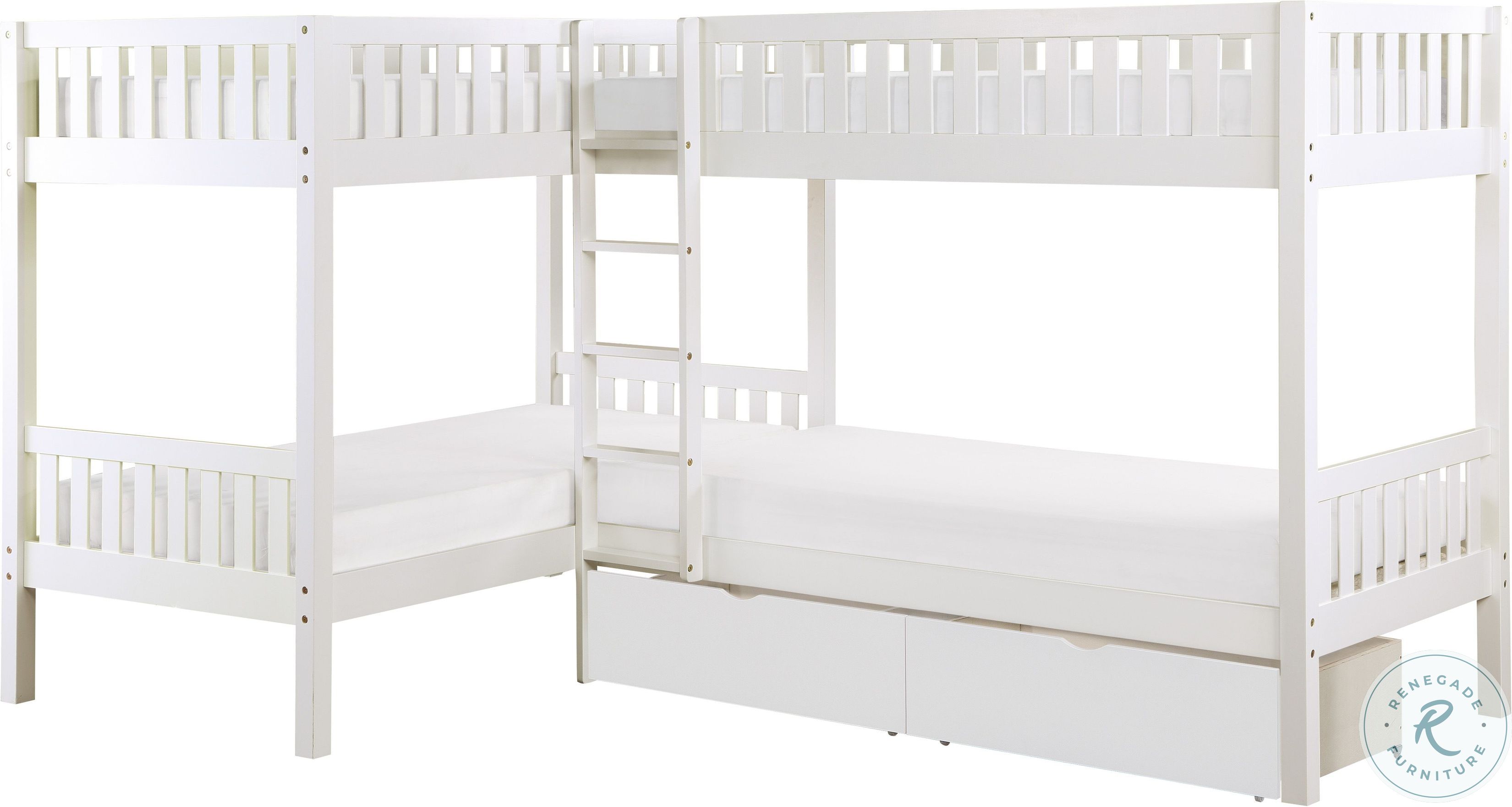Galen White Twin Corner Bunk Bed With Storage Boxes From Homelegance ...