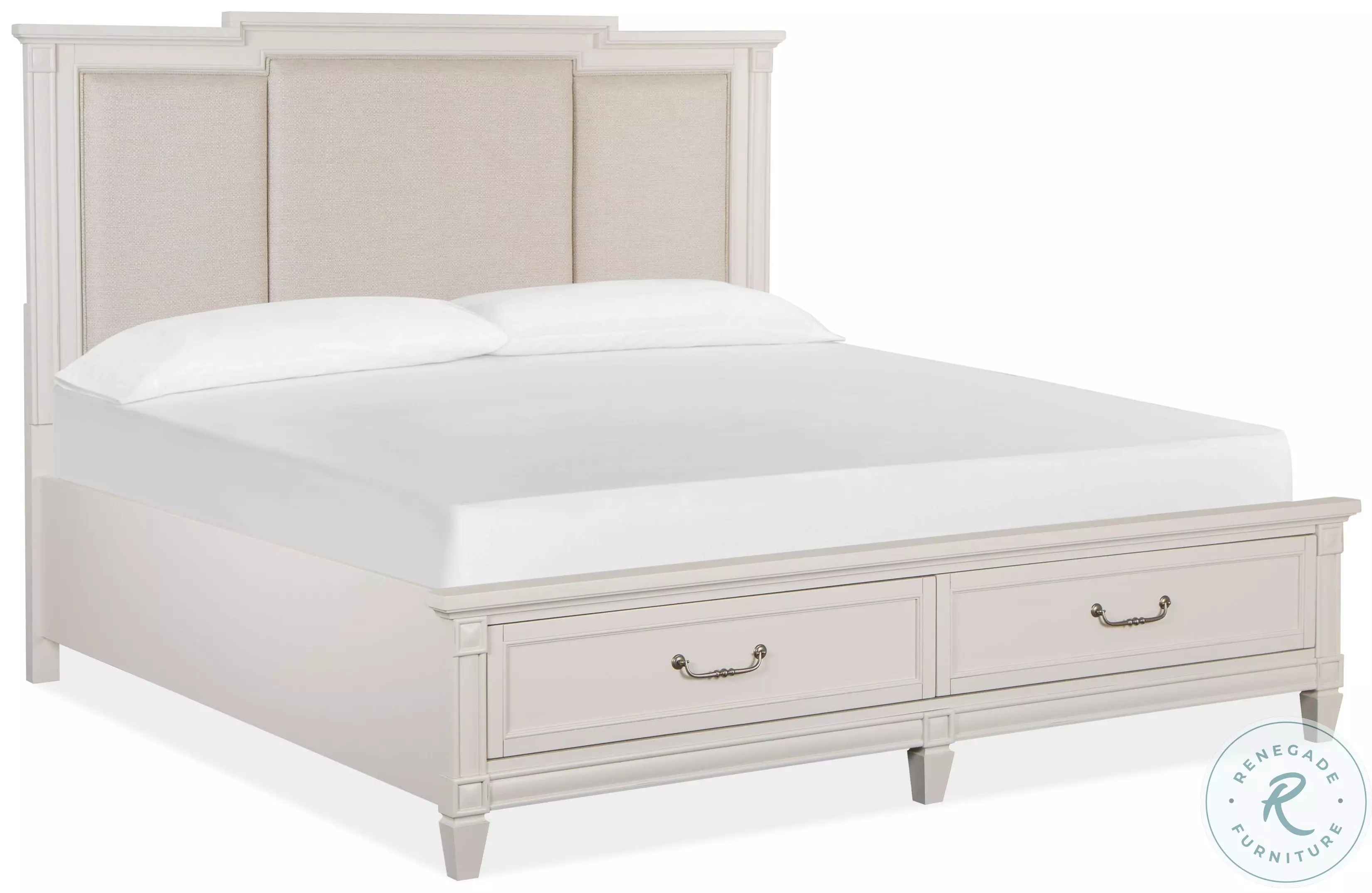 Riverbrook Egg Shell White King Upholstered Panel Storage Bed From ...