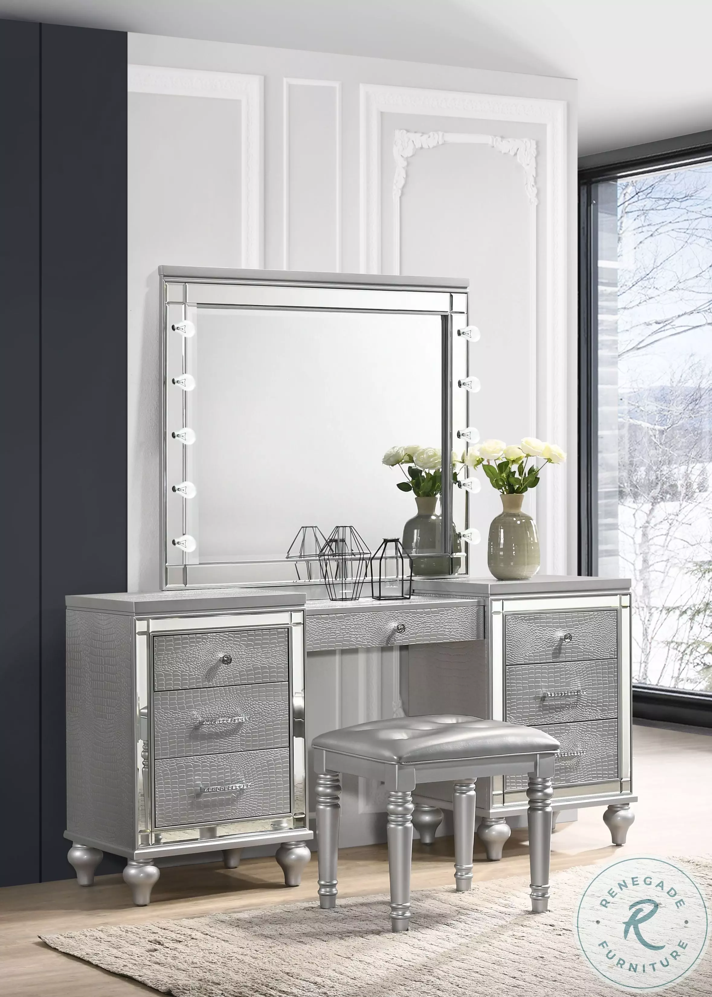 Valentino Silver Dressing Table With Stool from New Classic | Coleman ...
