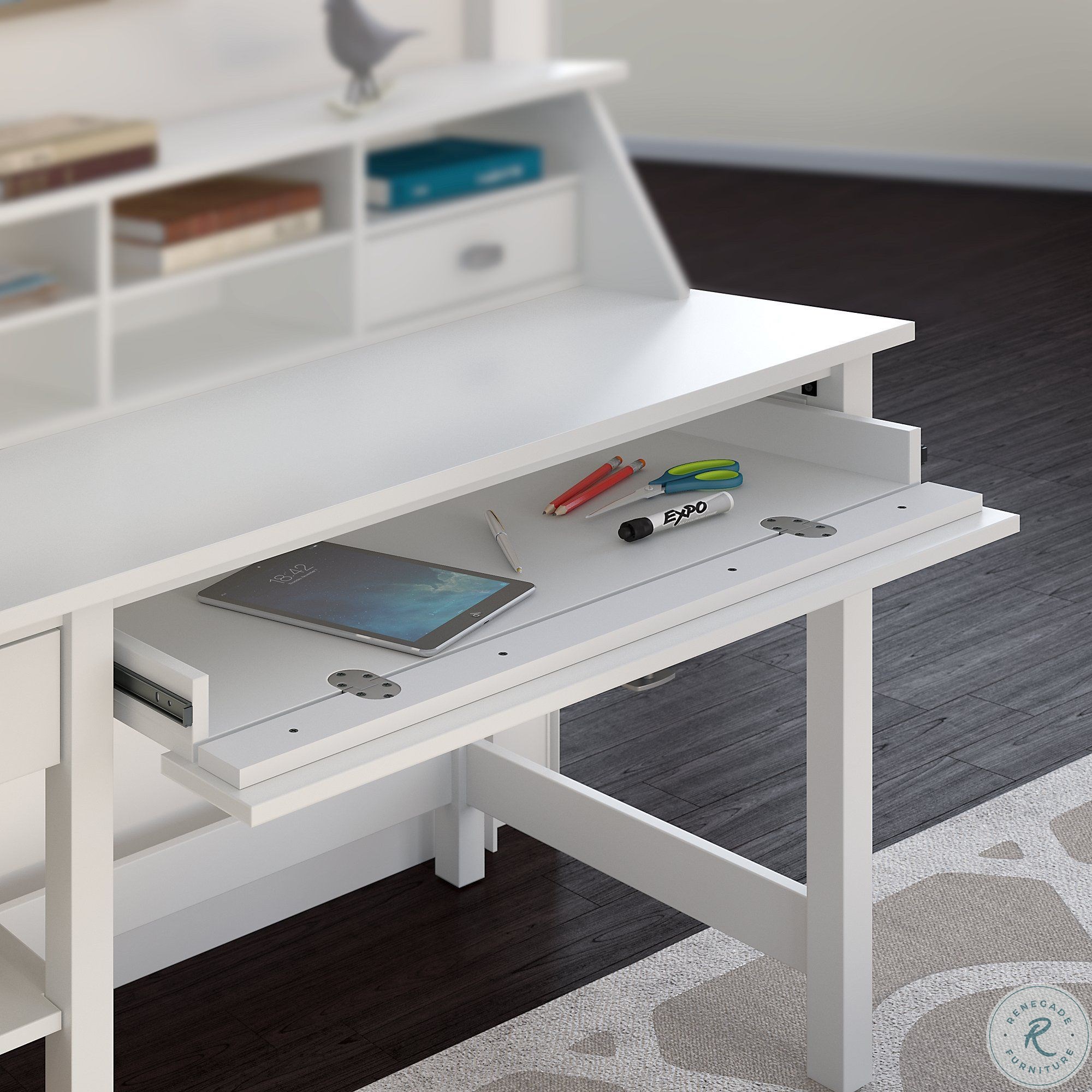 Broadview Pure White Computer Desk with Open Storage from Bush ...