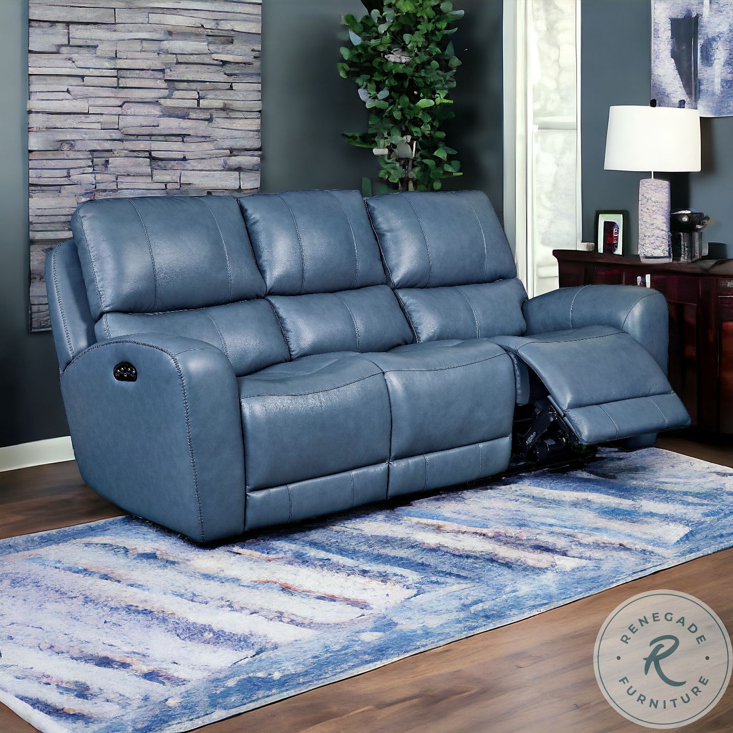 BelleAvenue Air Blue Leather Dual Power Reclining Sofa From Bellavita ...