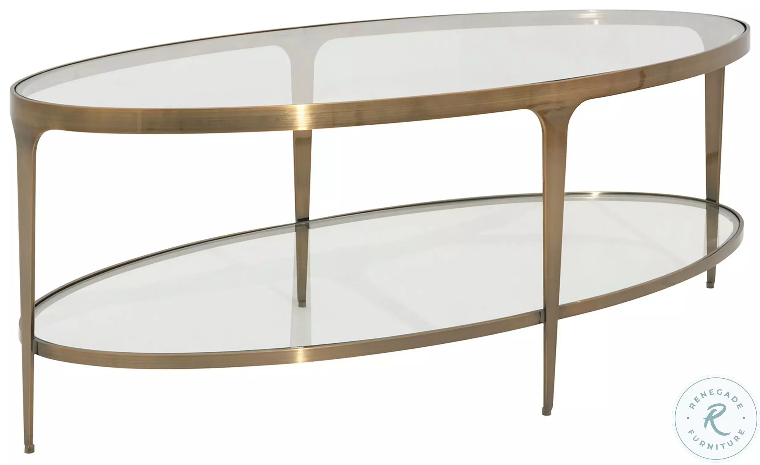 Brando Antique Brass Two Tier Glass Top Oval Coffee Table From Home ...