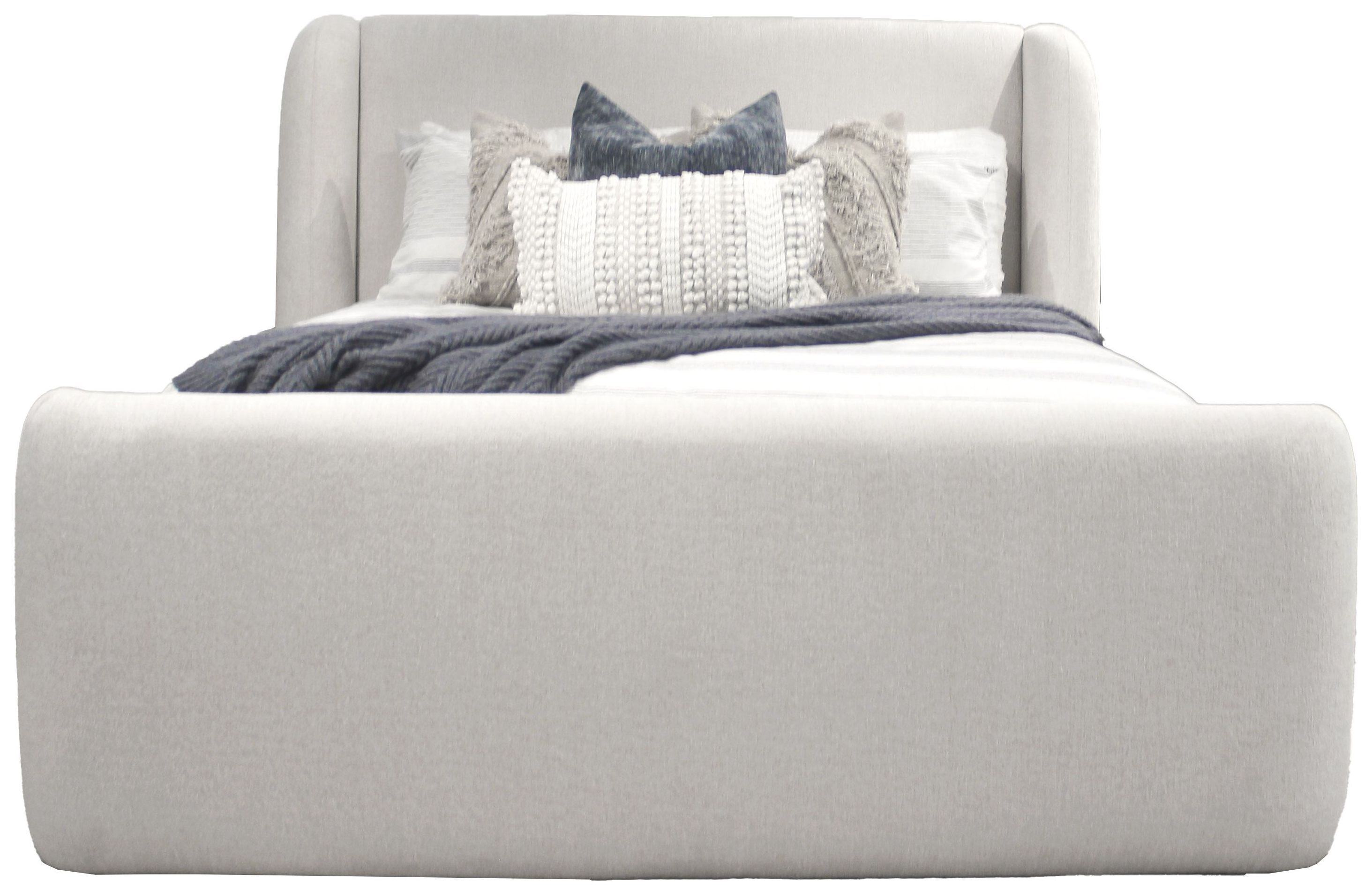 Shalom White Mocha Performance Fabric Queen Upholstered Platform Bed ...